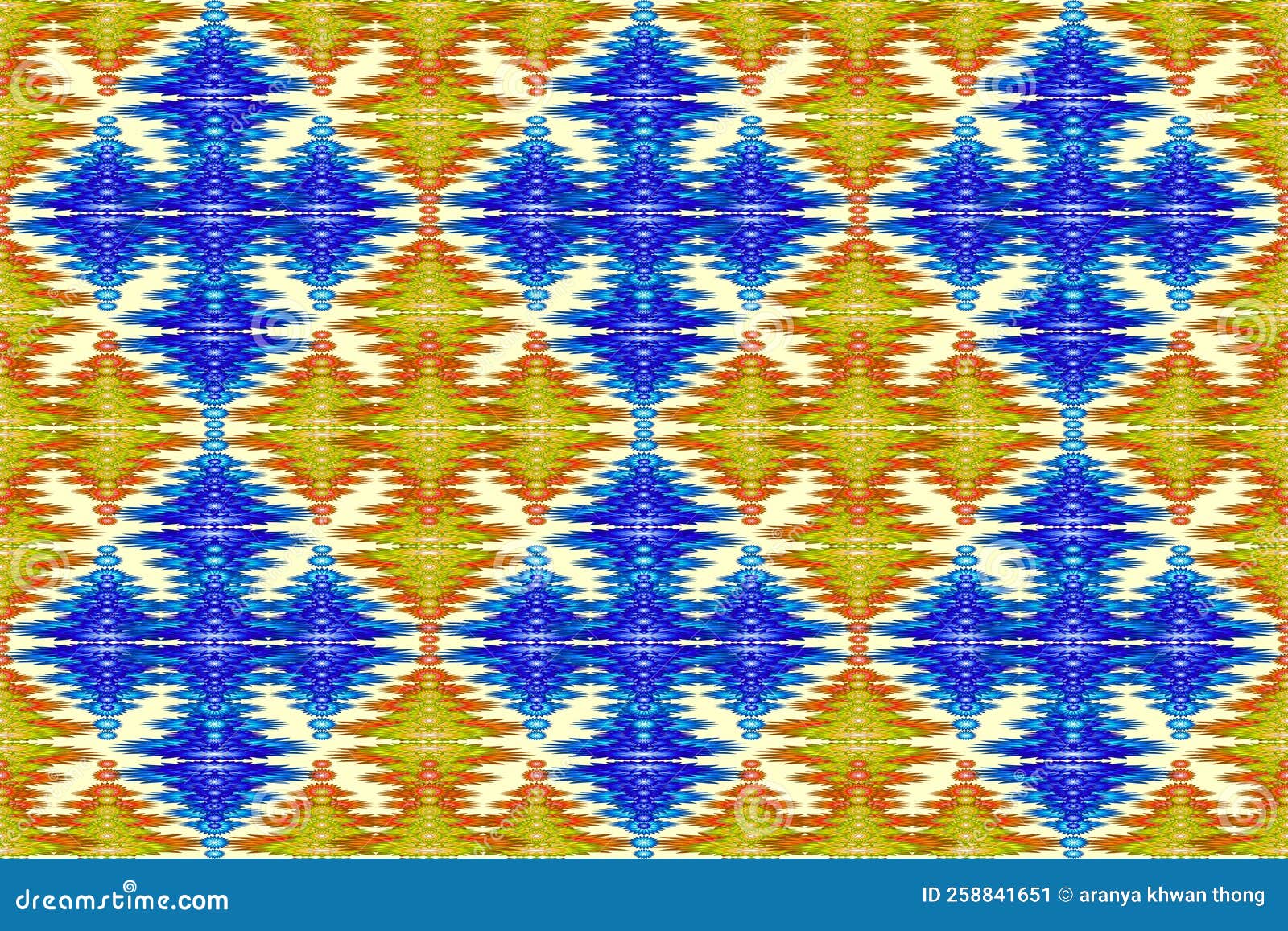 Seamless Geometric Ethnic Fabric Pattern, Blue Yellow Gold Floral ...
