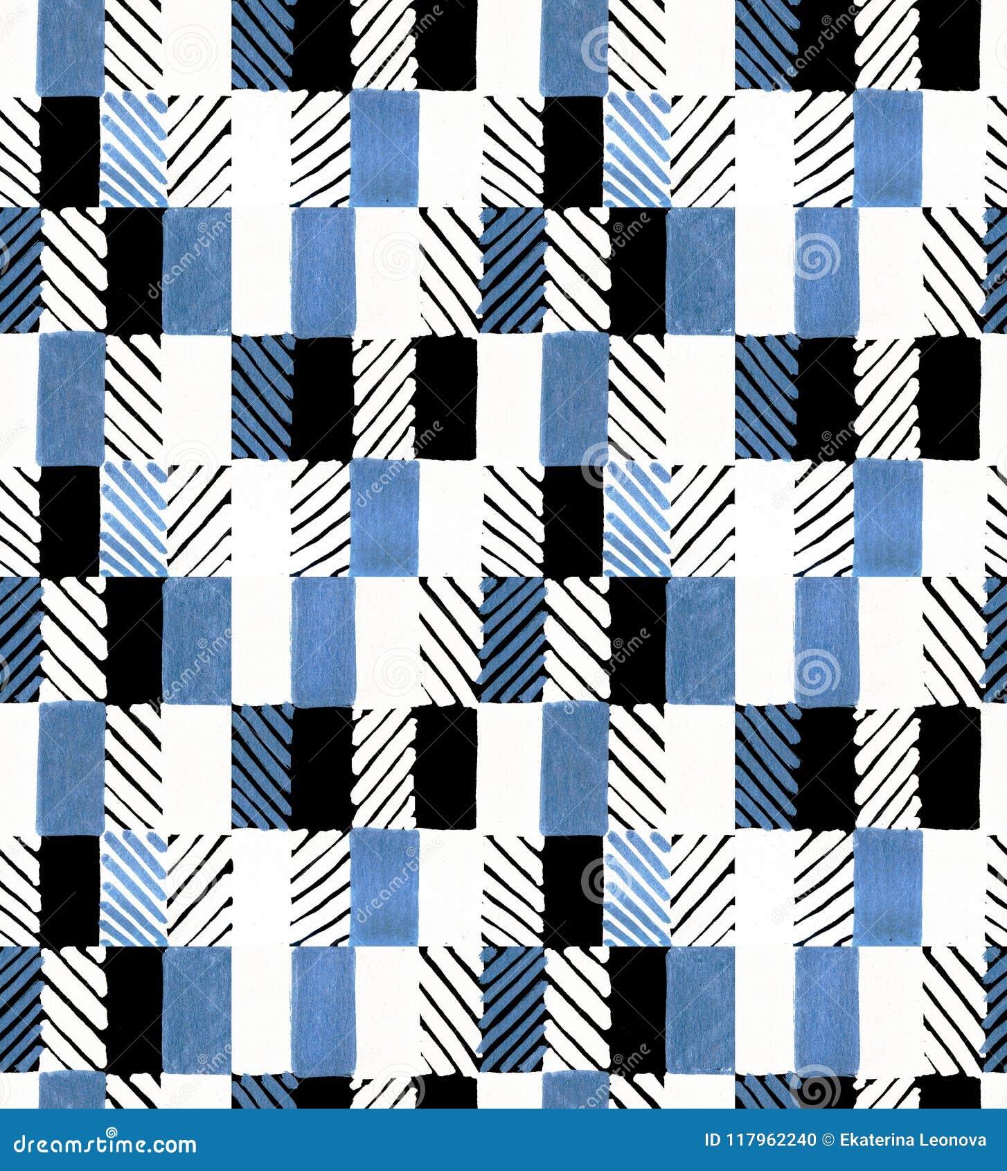 Seamless Geometric Hand Drawn Pattern. Colored Rectangles and Stripes ...