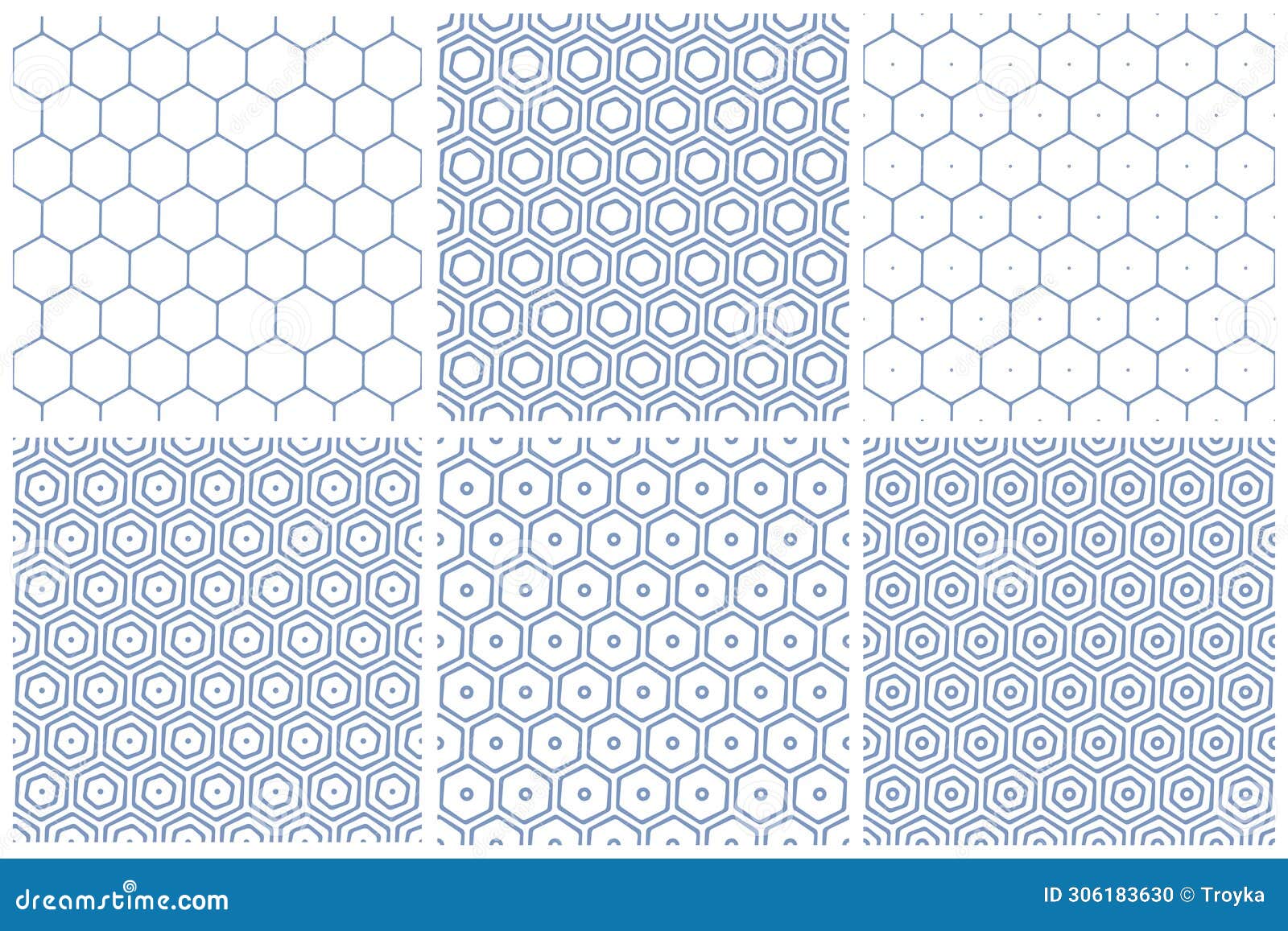 Seamless Geometric Hexagons Blue Patterns with Honeycomb Motif Stock ...
