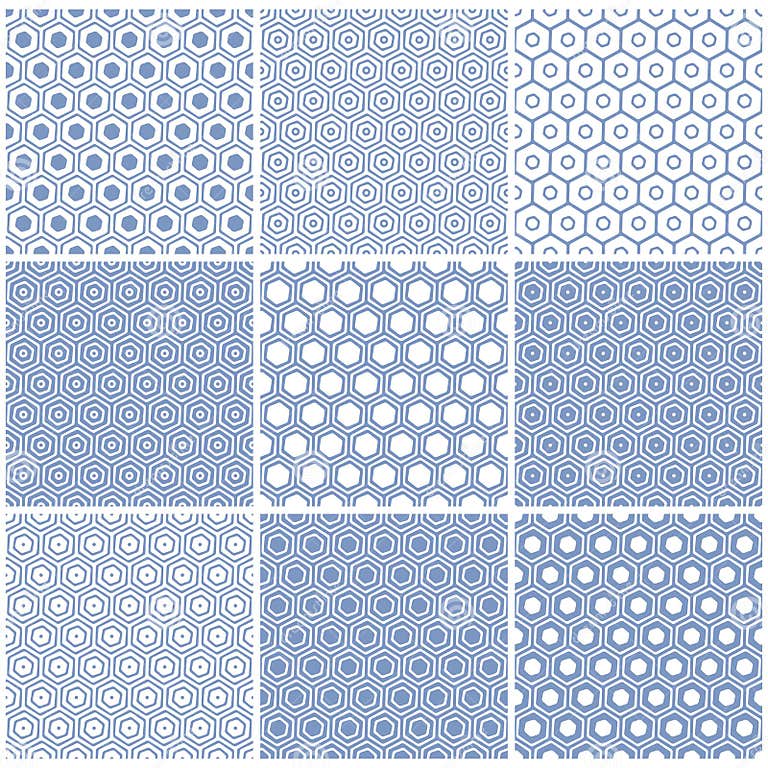 Seamless Geometric Hexagons Blue Patterns Set Stock Vector - Illustration of wallpaper ...
