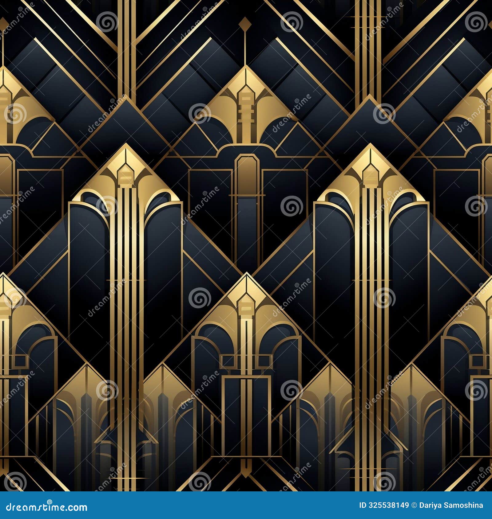 Seamless Geometric Pattern in Art Deco Style. Dark Color Pattern with ...
