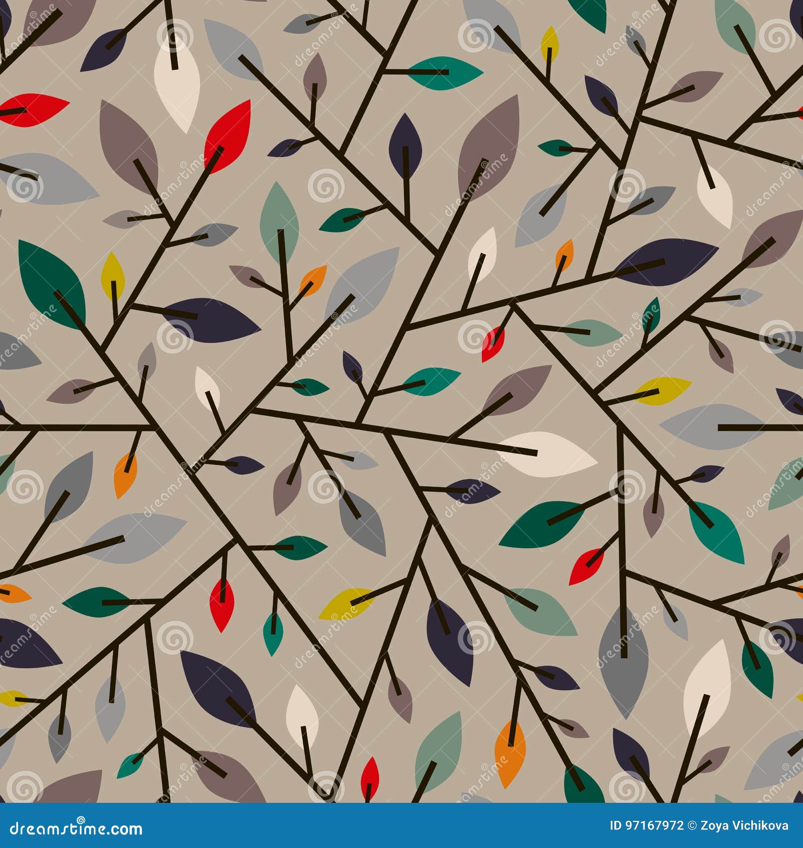 Seamless Geometric Pattern of Autumn Leaves and Branches Stock Vector ...