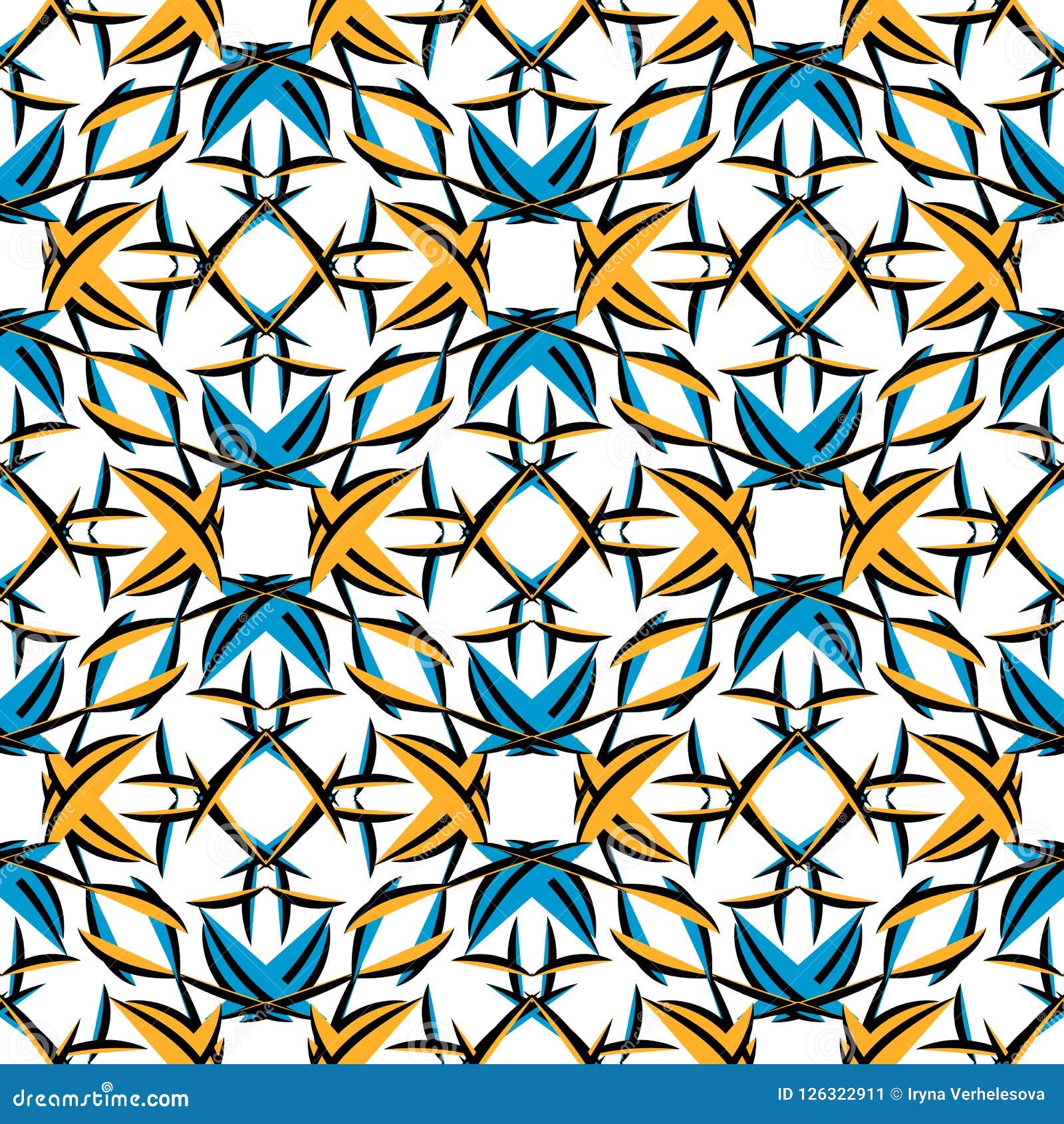 Seamless Geometric Pattern, Basic Colors of Orange Blue Black. Vector ...