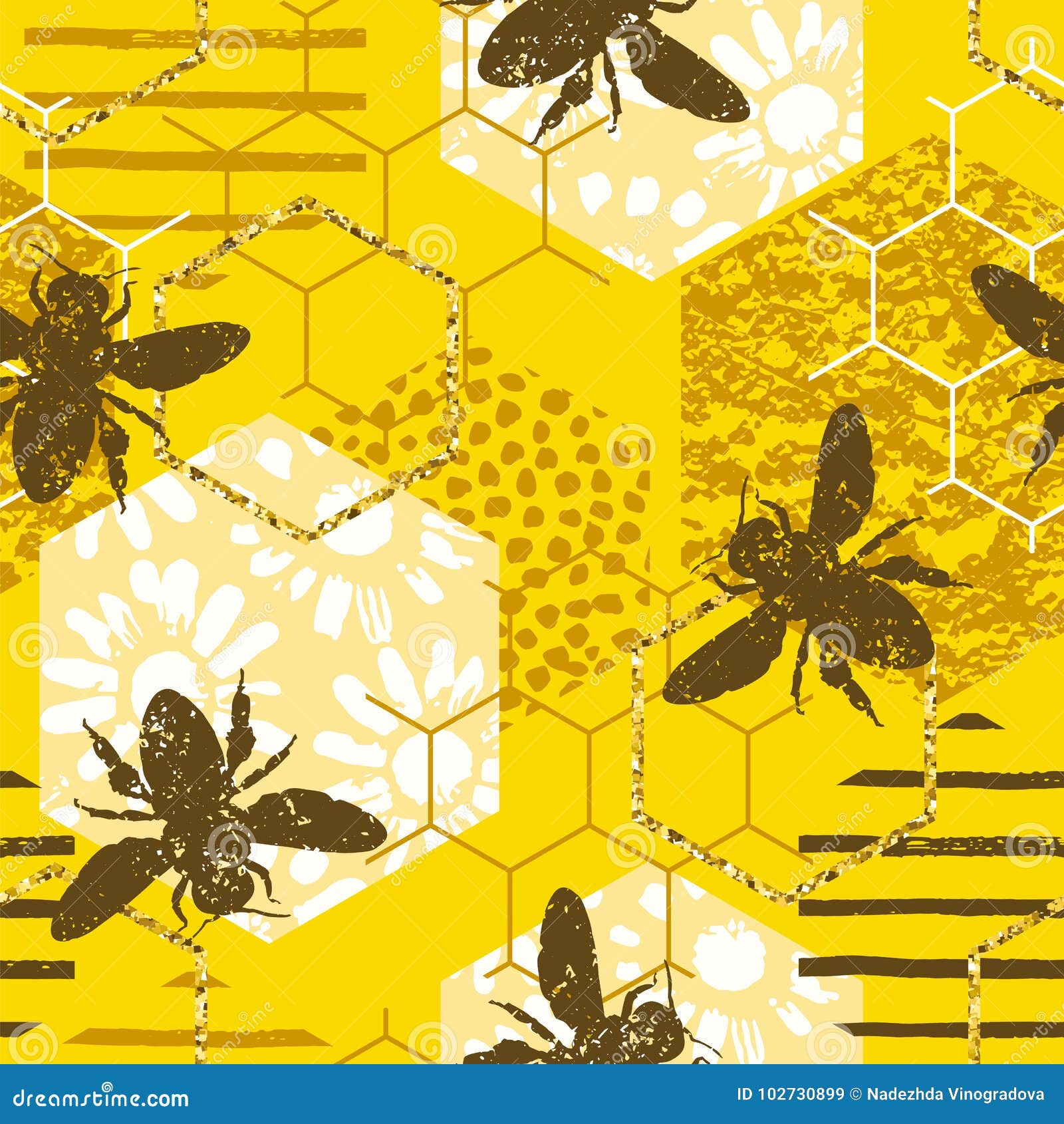 Seamless Geometric Pattern with Bee. Modern Abstract Honey Design ...