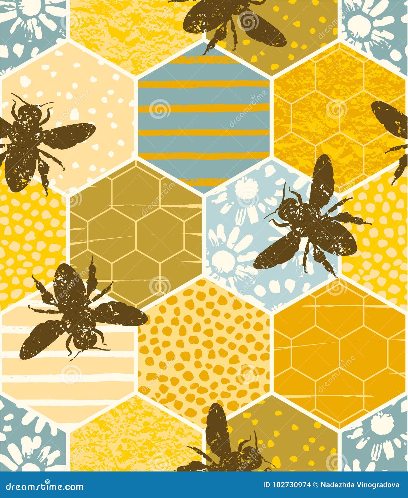 Seamless Geometric Pattern with Bee. Modern Abstract Honey Design ...