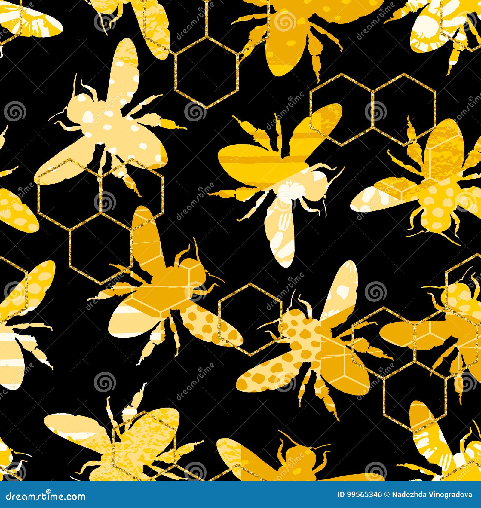 Seamless Geometric Pattern with Bee. Stock Vector - Illustration of ...