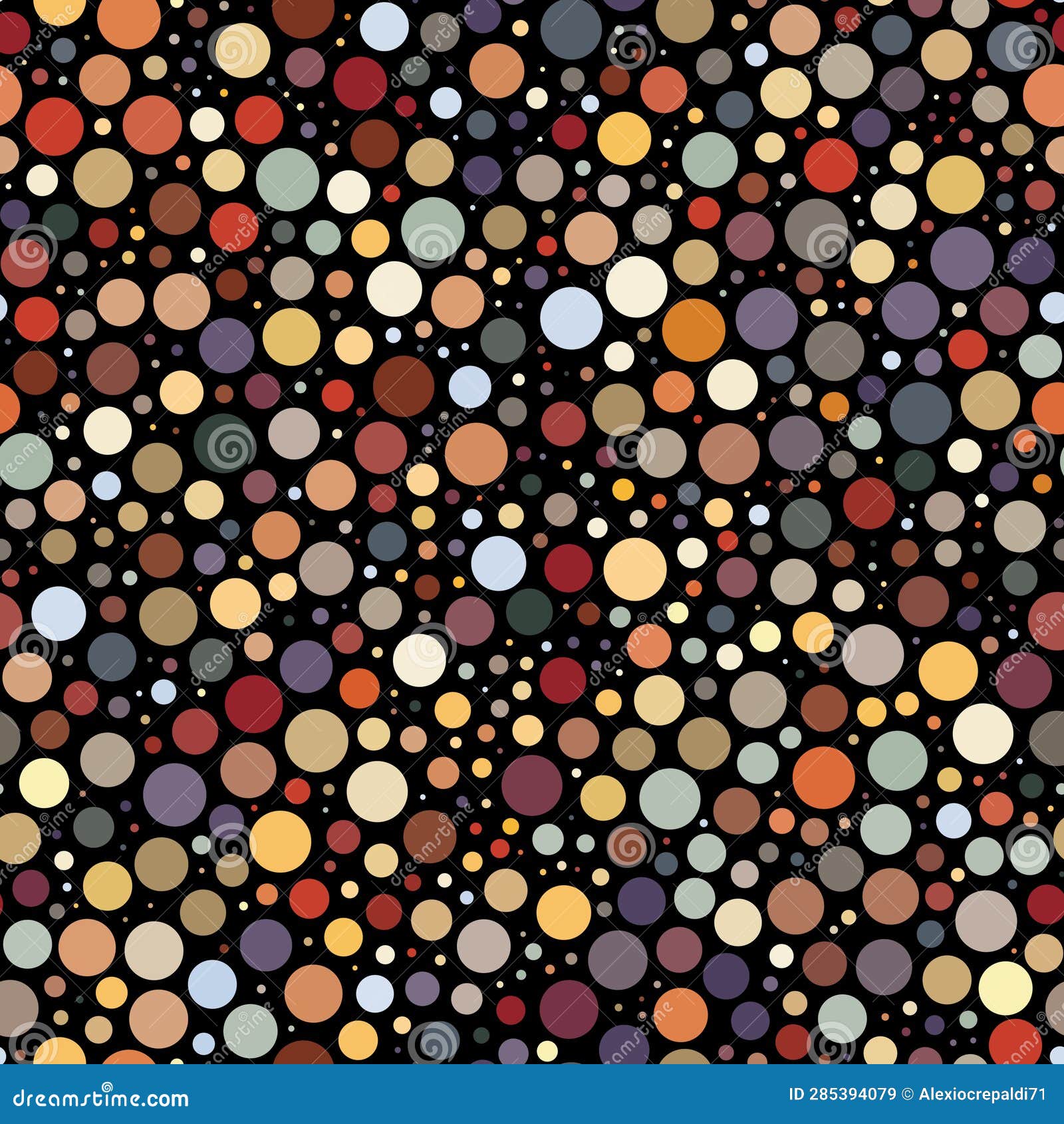 Seamless Geometric Pattern. Black Background with Random Multicolored Small Circles. Dotted ...