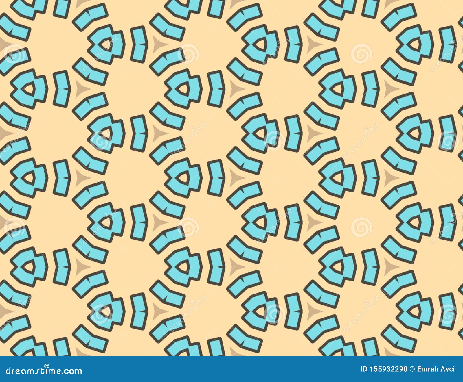 Seamless Geometric Pattern. Black Outline, Turquoise Shapes Stock ...