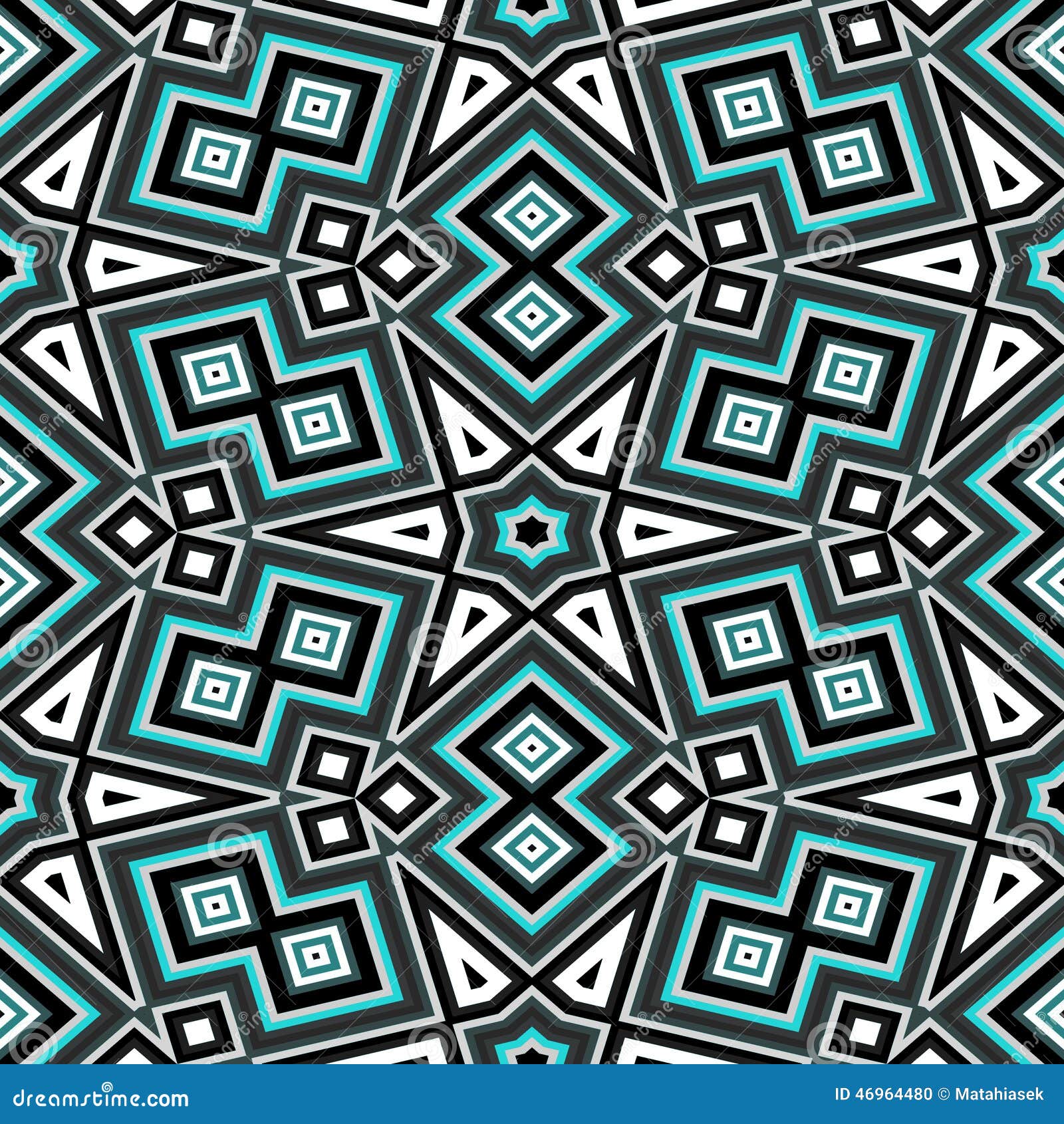 Seamless Geometric Pattern in Black and Turquoise Stock Illustration ...