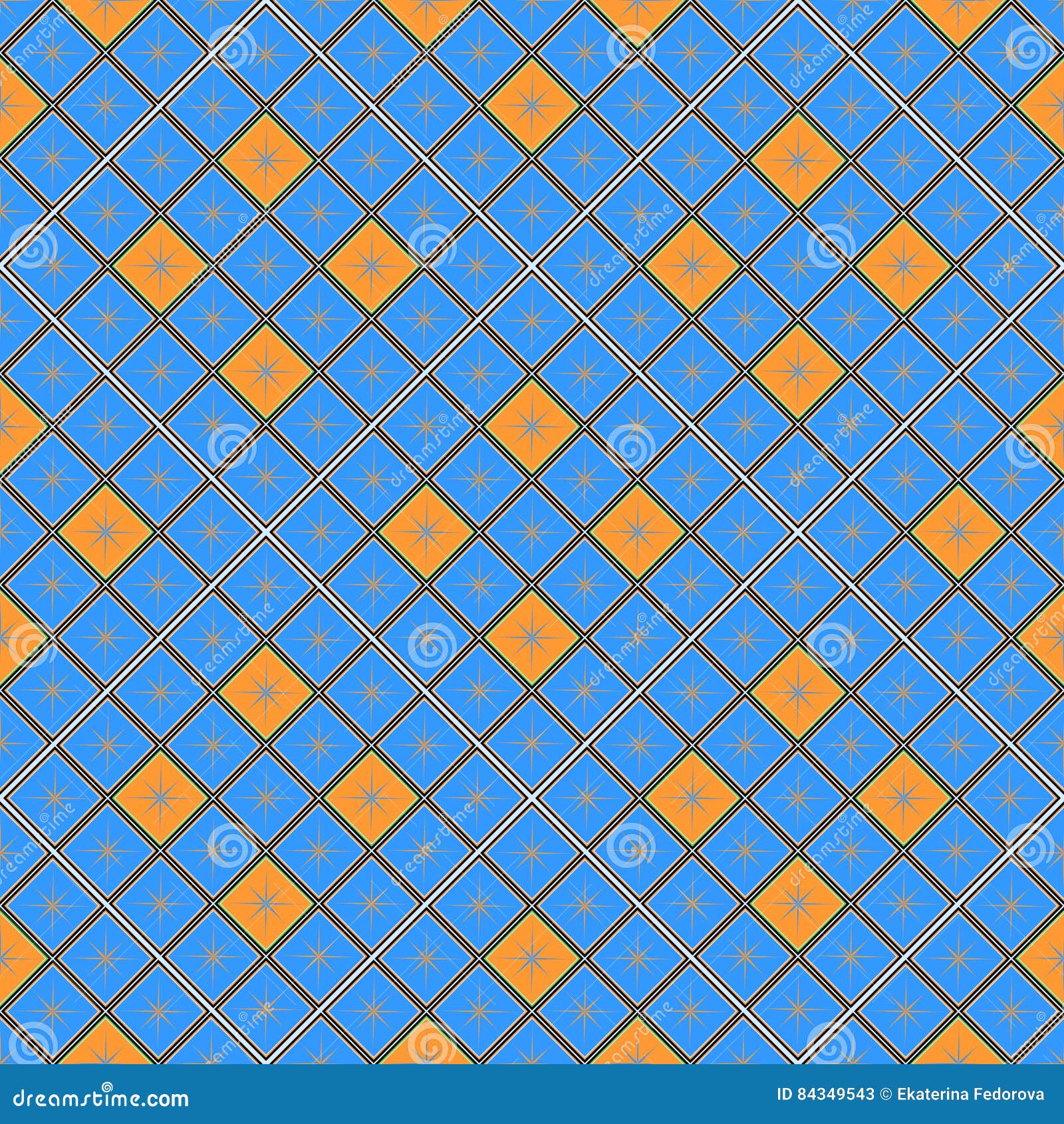 Seamless Geometric Pattern, Blue and Orange Diamond with a Star Stock ...