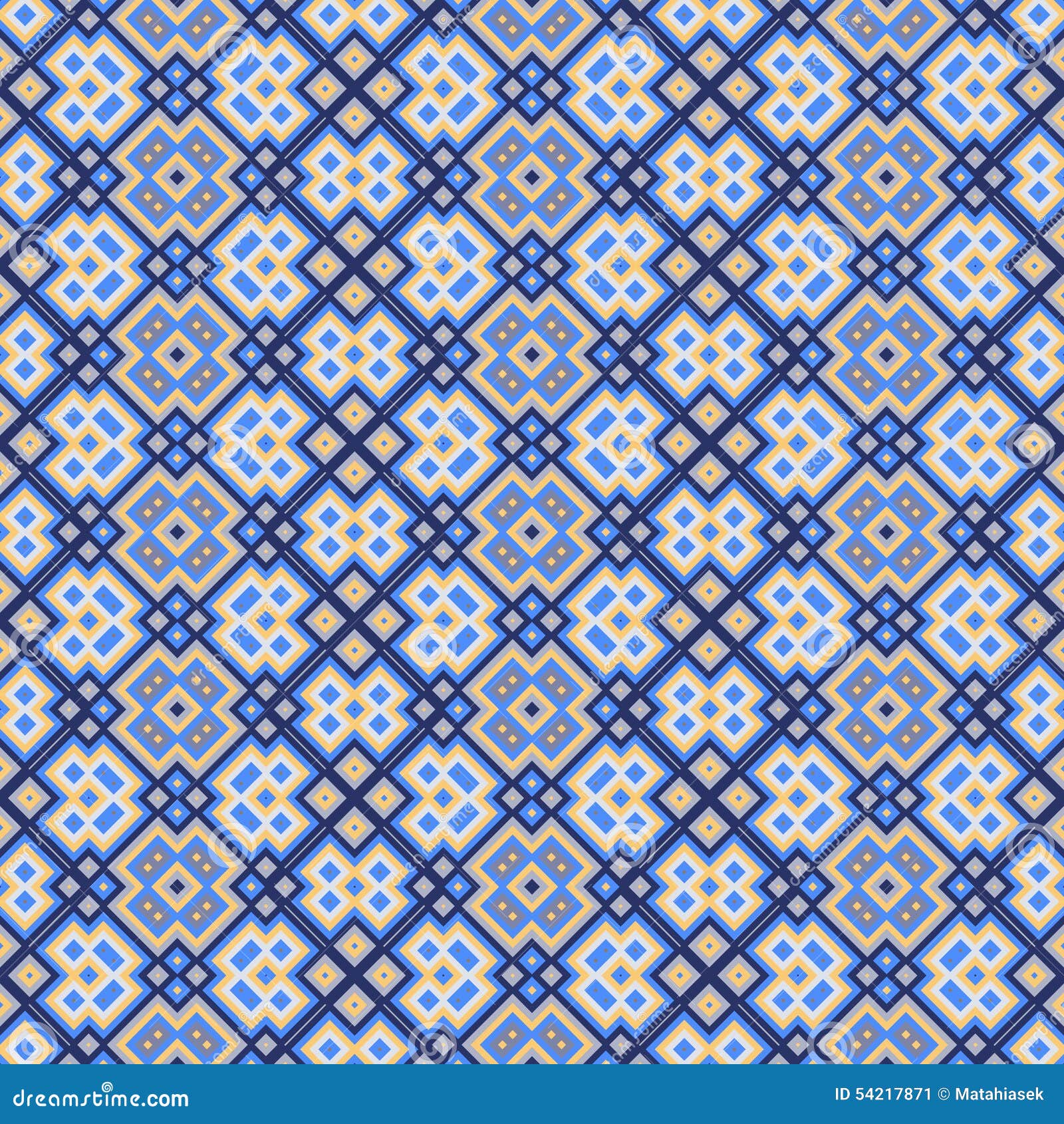 Seamless Geometric Pattern in Blue, Orange Stock Illustration ...