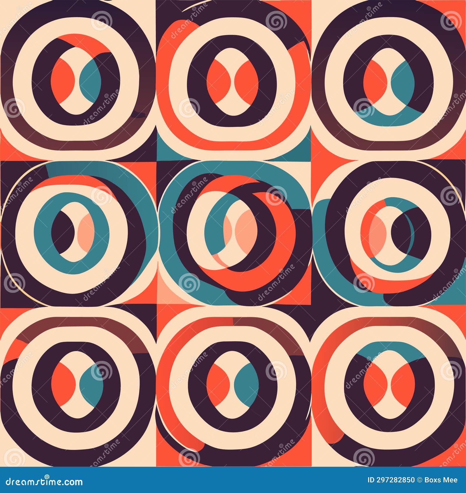 Seamless Geometric Pattern with Circles in Retro Style. Vector ...