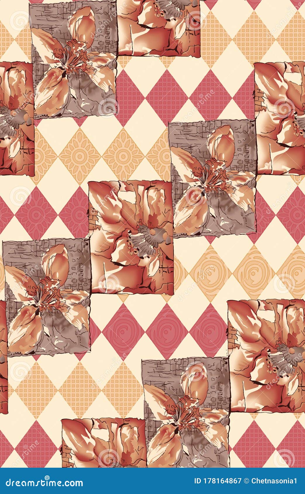 Seamless Geometric Pattern with Flower Stock Image - Image of pattern ...