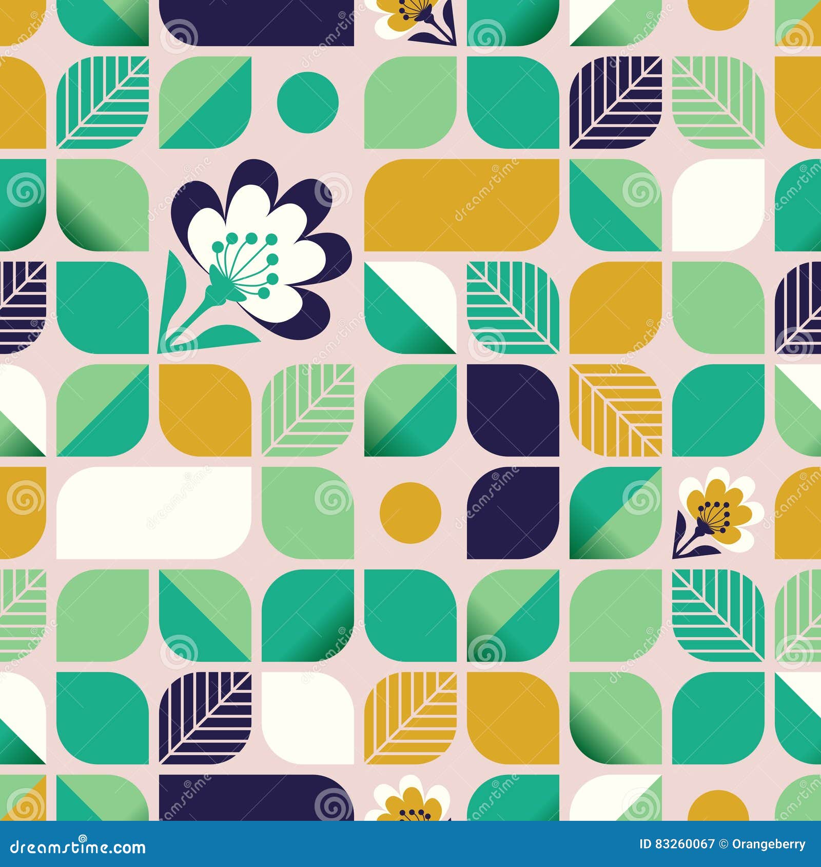 Seamless Geometric Pattern with Leaves and Flowers Stock Vector ...