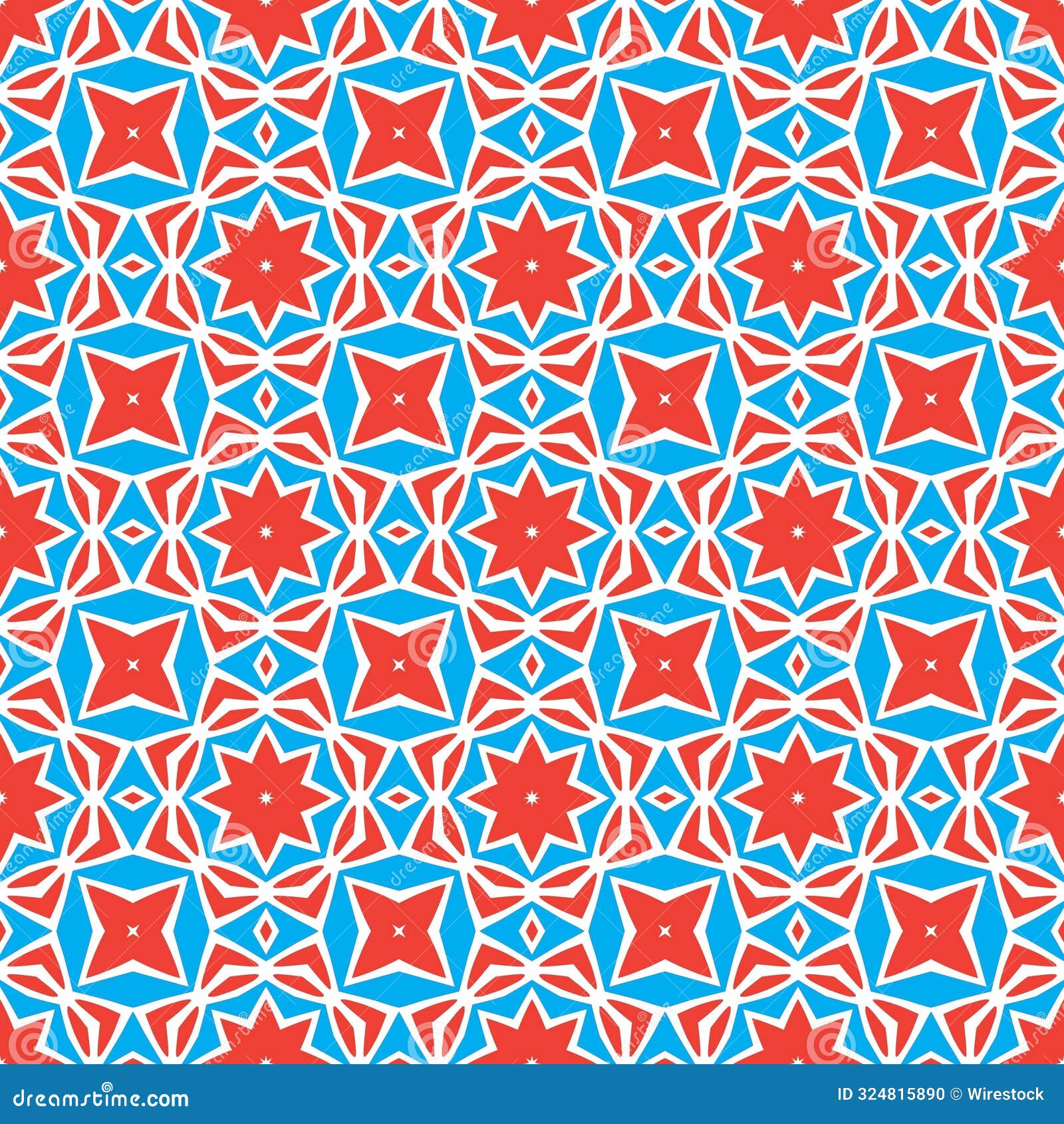 Seamless Geometric Pattern with Red and Blue Star Shapes and White ...