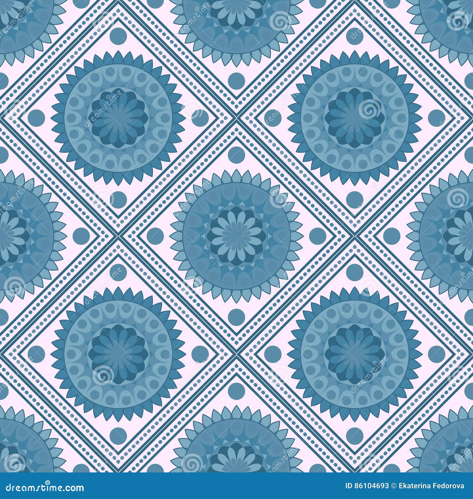 Seamless Geometric Pattern, Rhombus with Light Blue Mandala Stock ...