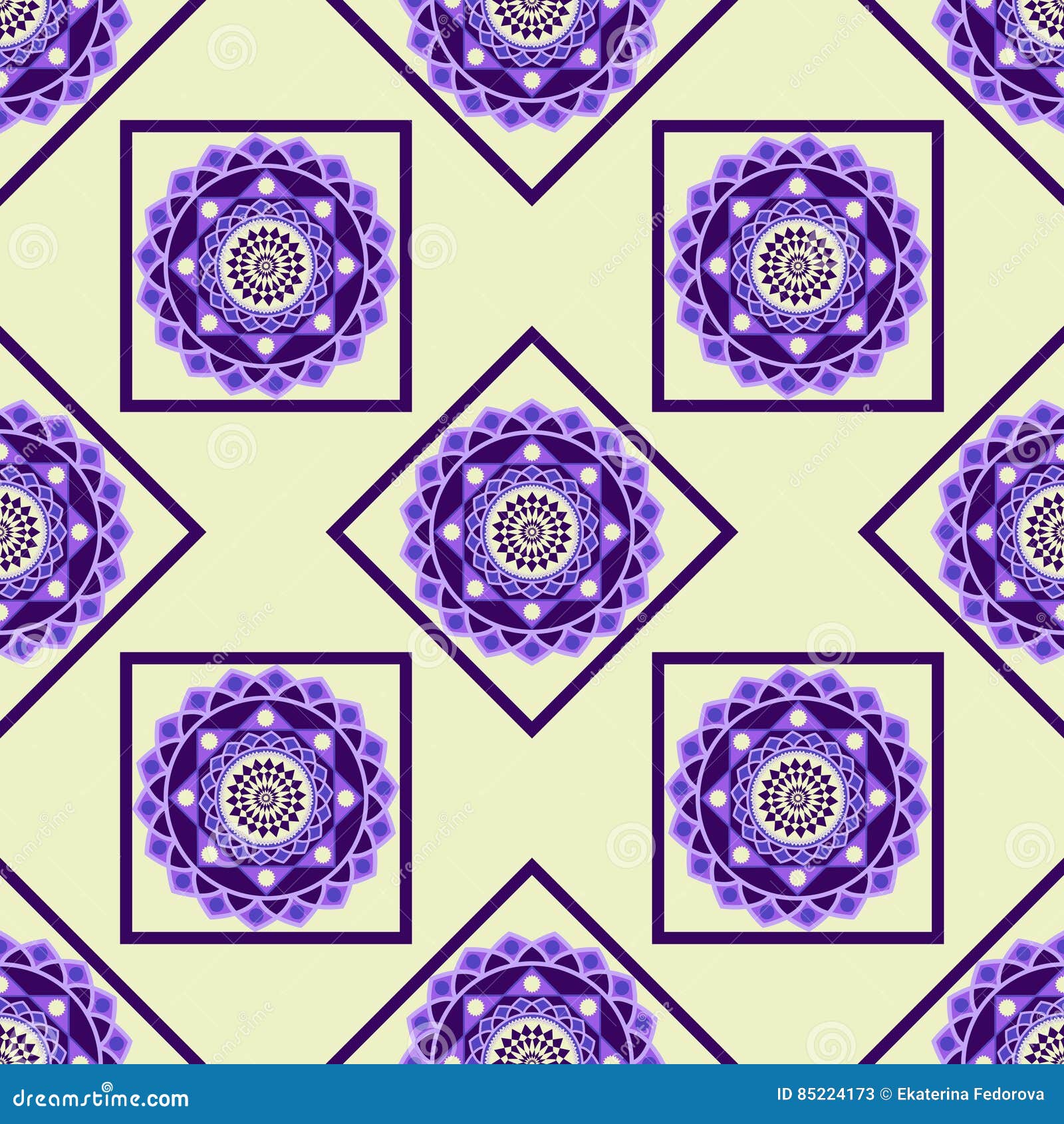 Seamless Geometric Pattern, Rhombus and Squares with Purple Mandala ...
