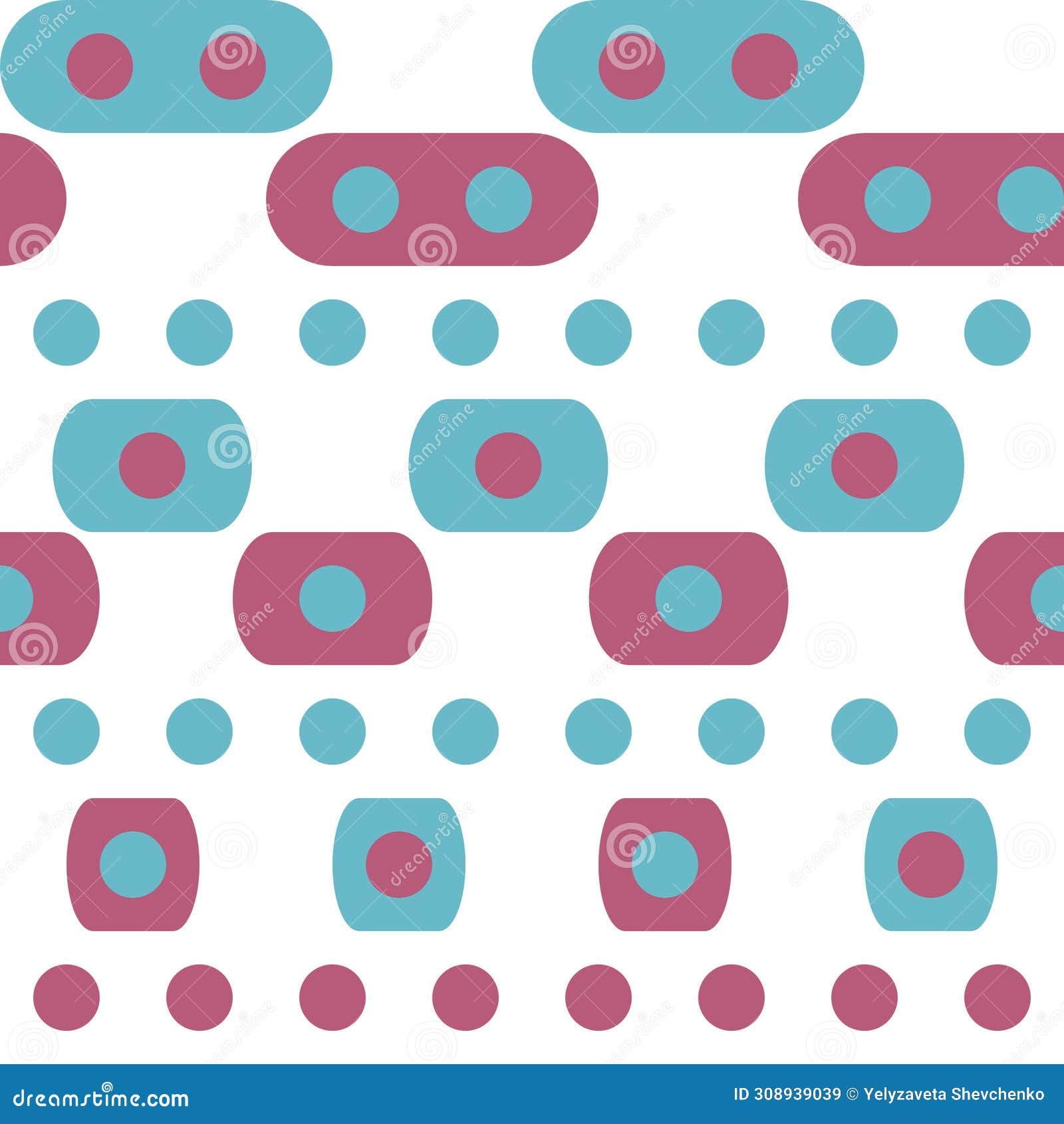 Seamless Geometric Pattern with Round Rectangles and Circles on a White ...