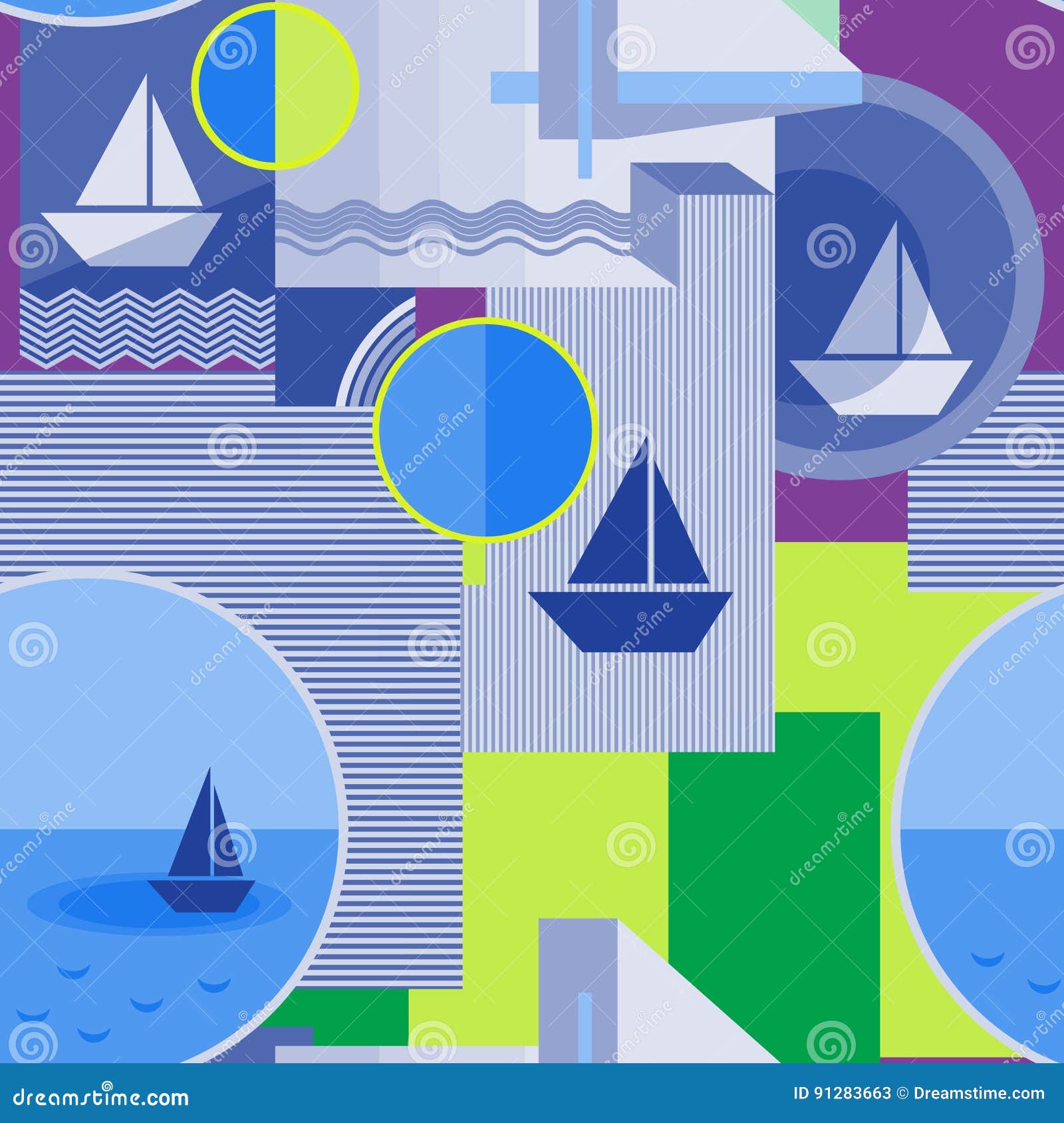 Seamless Geometric Pattern with Silhouette of Ship, Circle, Square ...