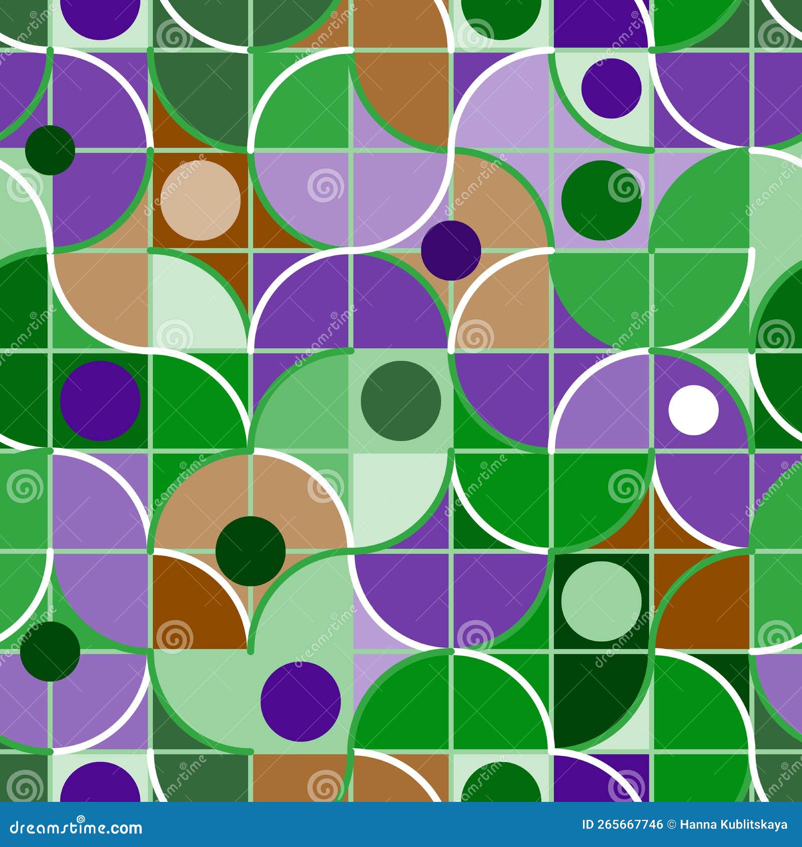 Seamless Geometric Pattern with Squares, Circles and Curvy Lines ...
