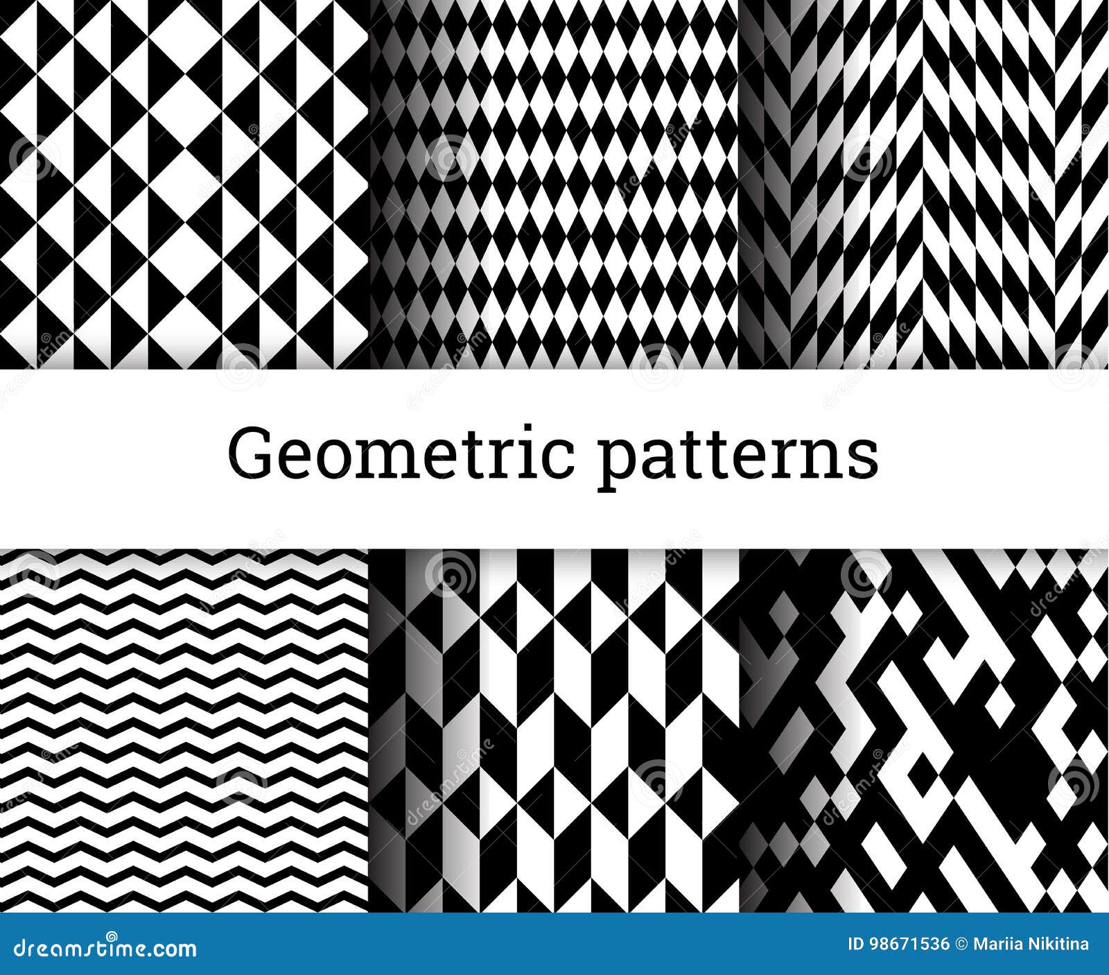 Seamless Geometric Patterns Set. Stock Vector - Illustration of fabric ...