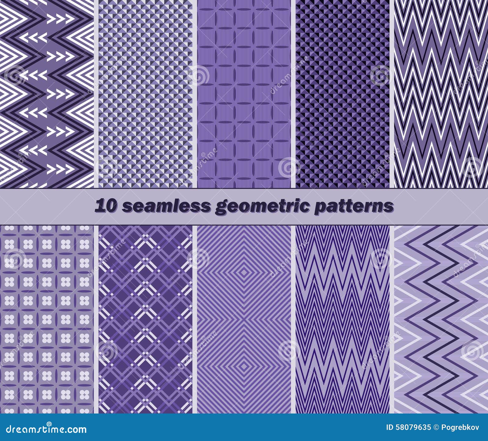 10 Seamless Geometric Patterns in Violet Color Stock Vector ...