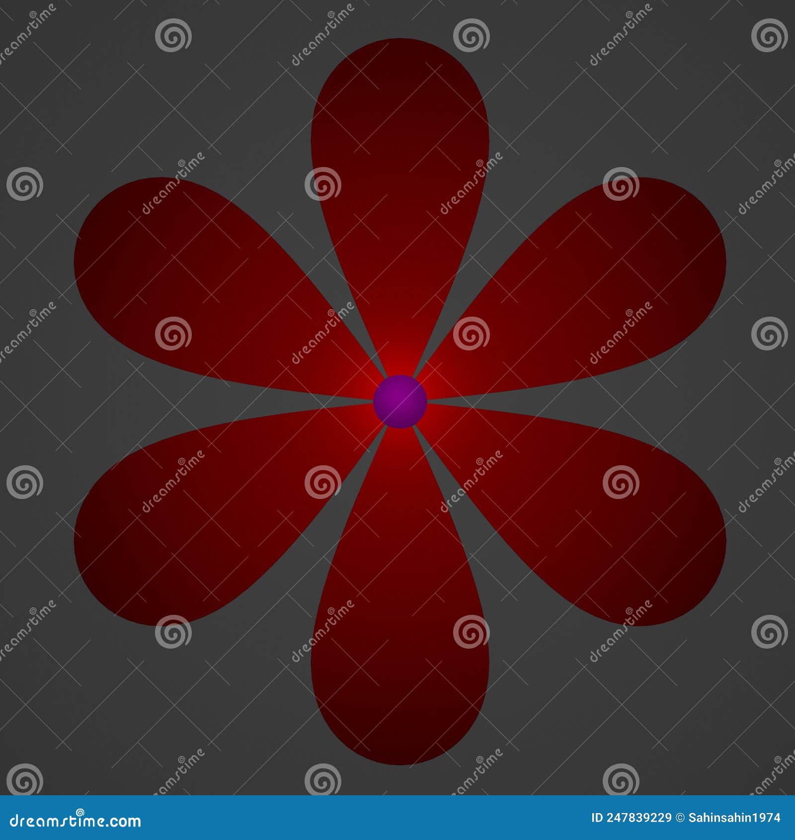 Seamless Geometric Red Flower Shaped Pattern on Black Background. Round ...