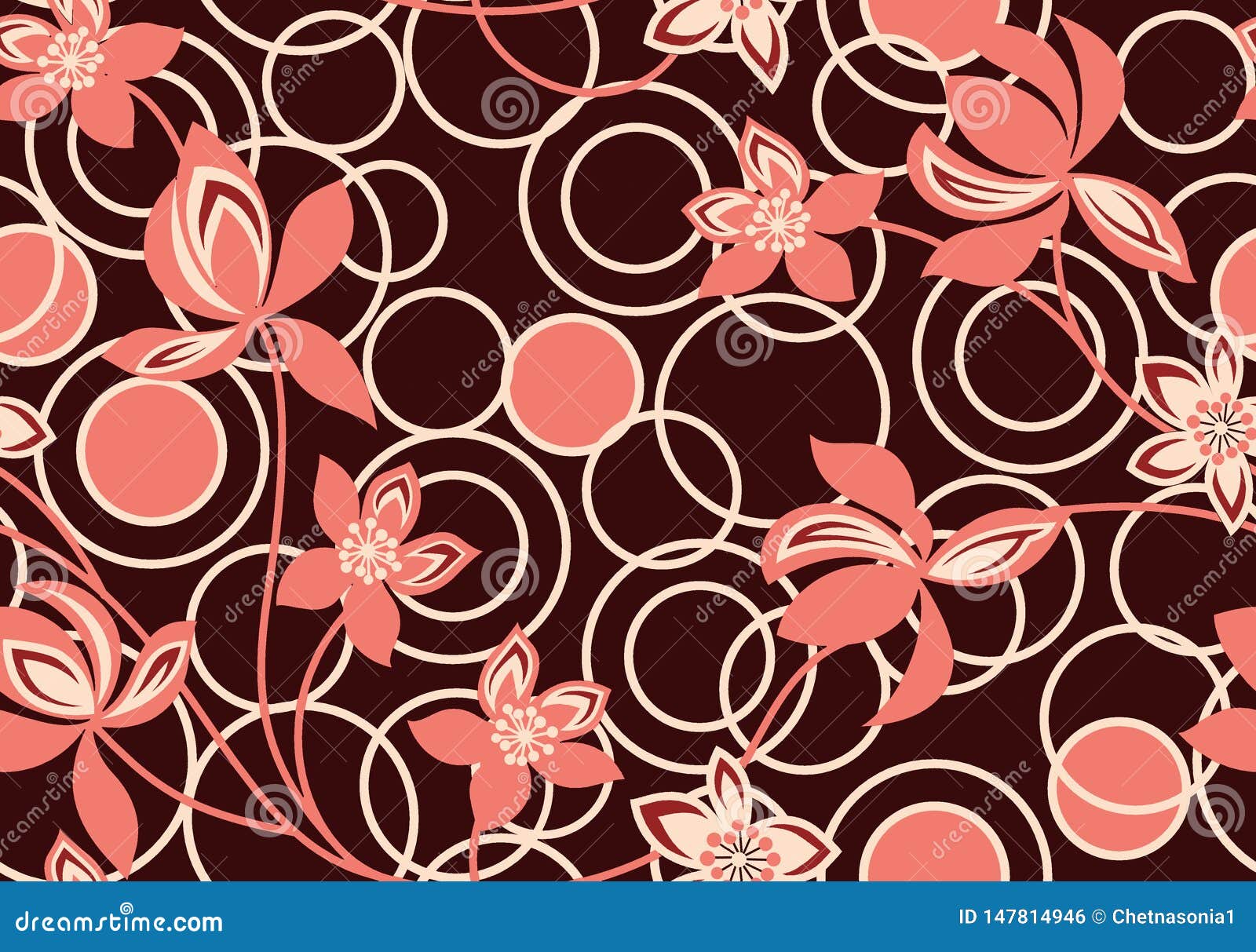 Seamless Geometric Round Background with Flower Stock Illustration ...