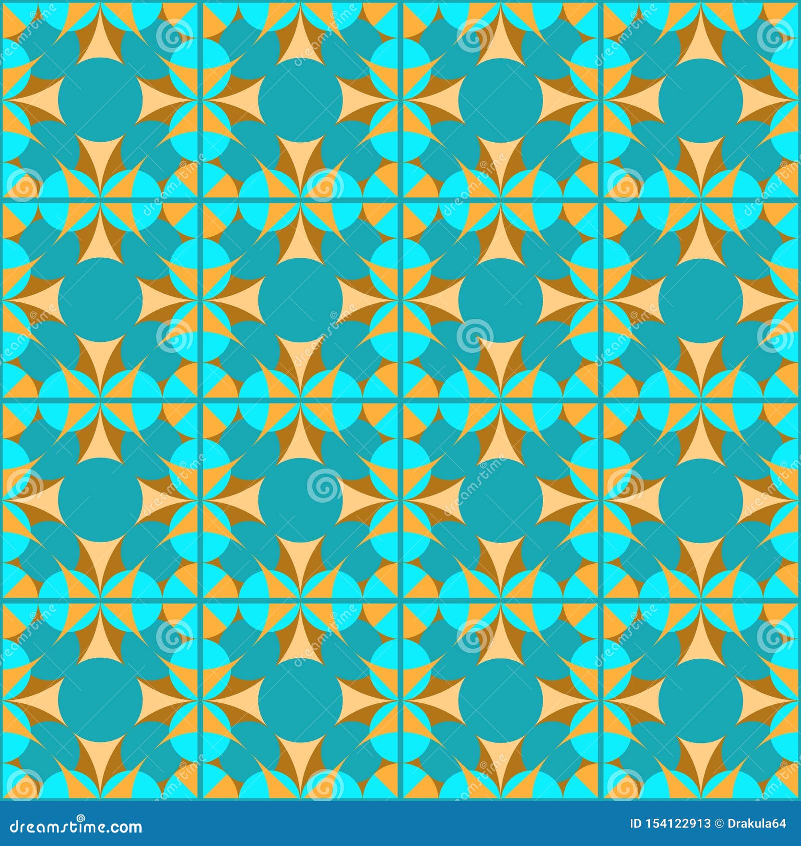 Seamless Geometric Turquoise Pattern On Checked Background Stock Vector ...