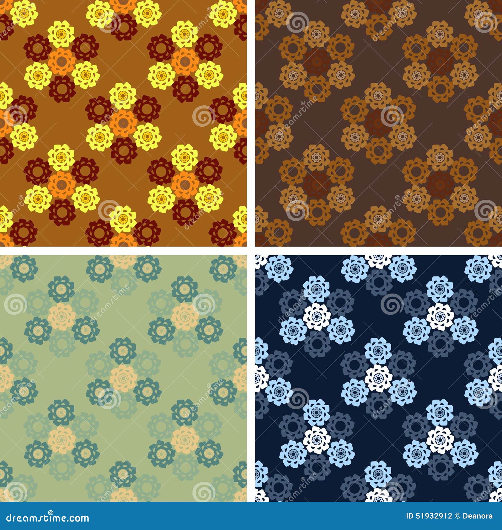 Seamless Geometrical Flowers Pattern Set Stock Vector - Illustration of ...