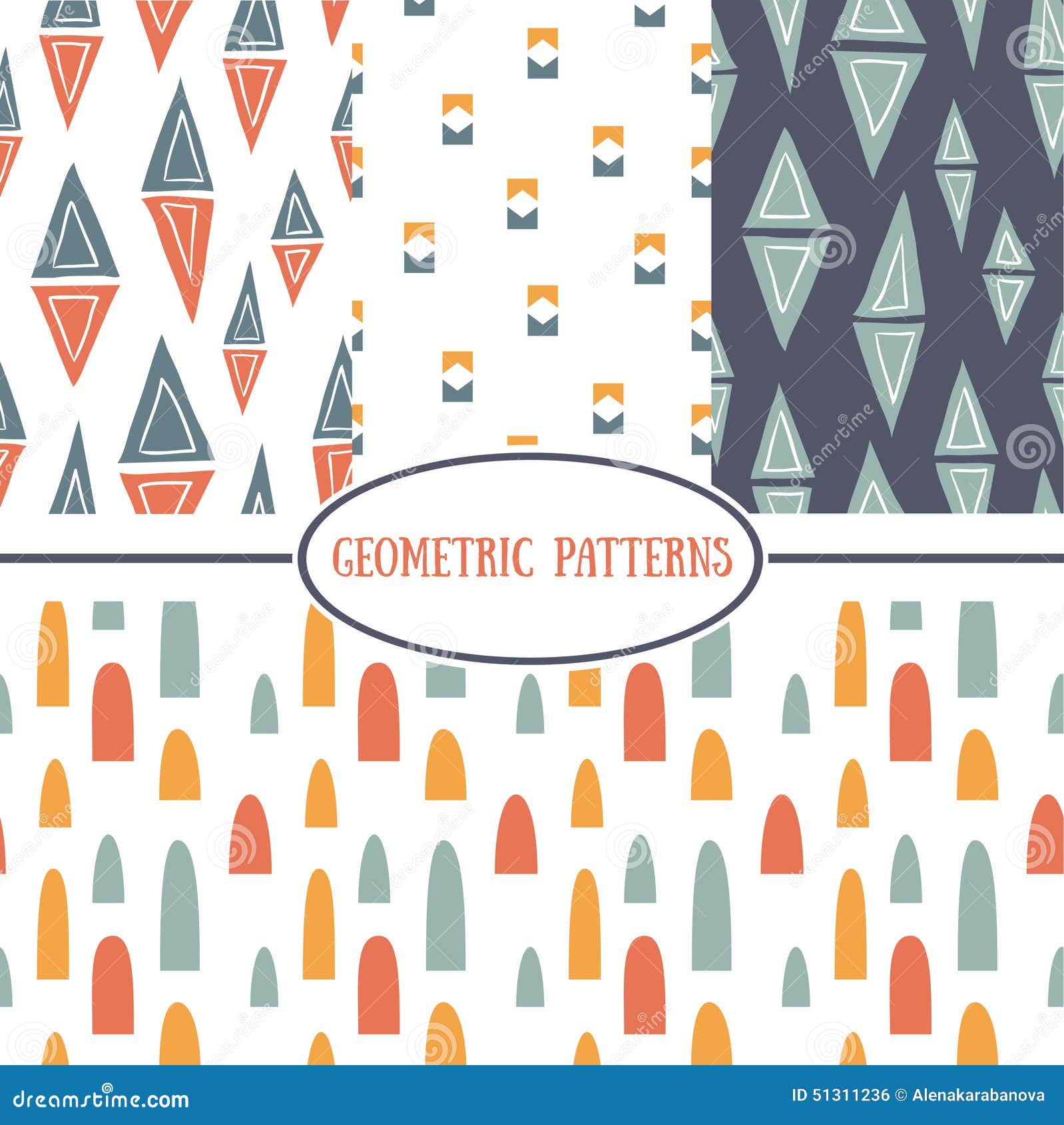 Seamless Geometrical Pattern With Blue Watercolor Texture Vector ...