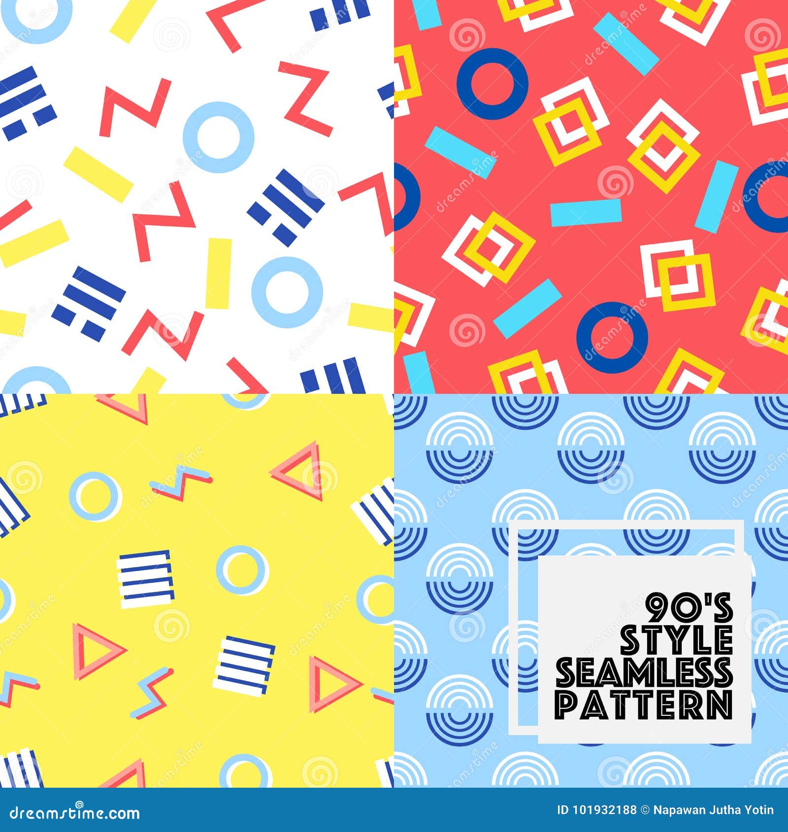 Seamless Geometry Vector Pattern 80-90S Style Collection Set. Stock Vector - Illustration of ...