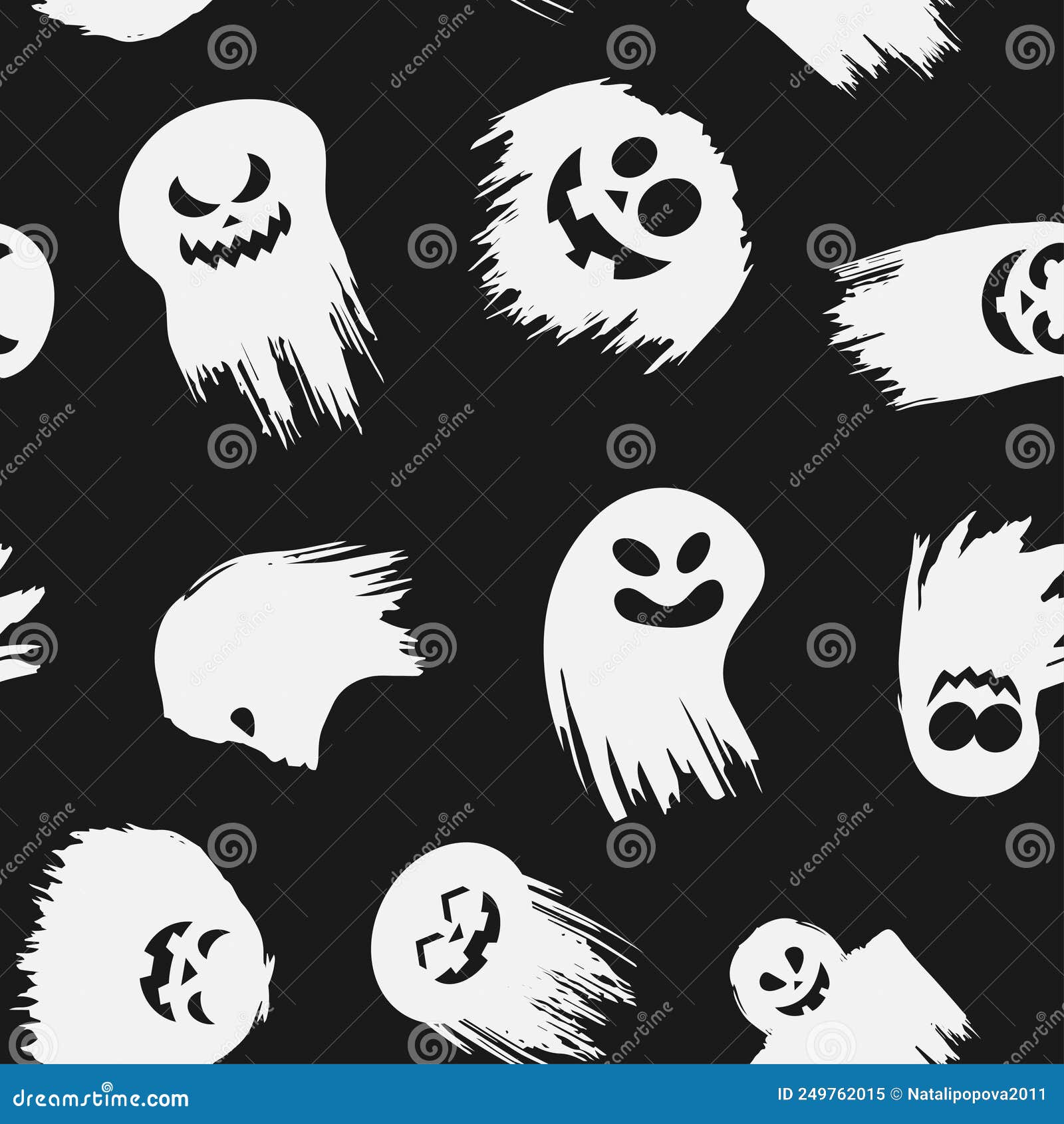 Seamless Ghost Illustrations Pattern with Black Background Stock Vector ...