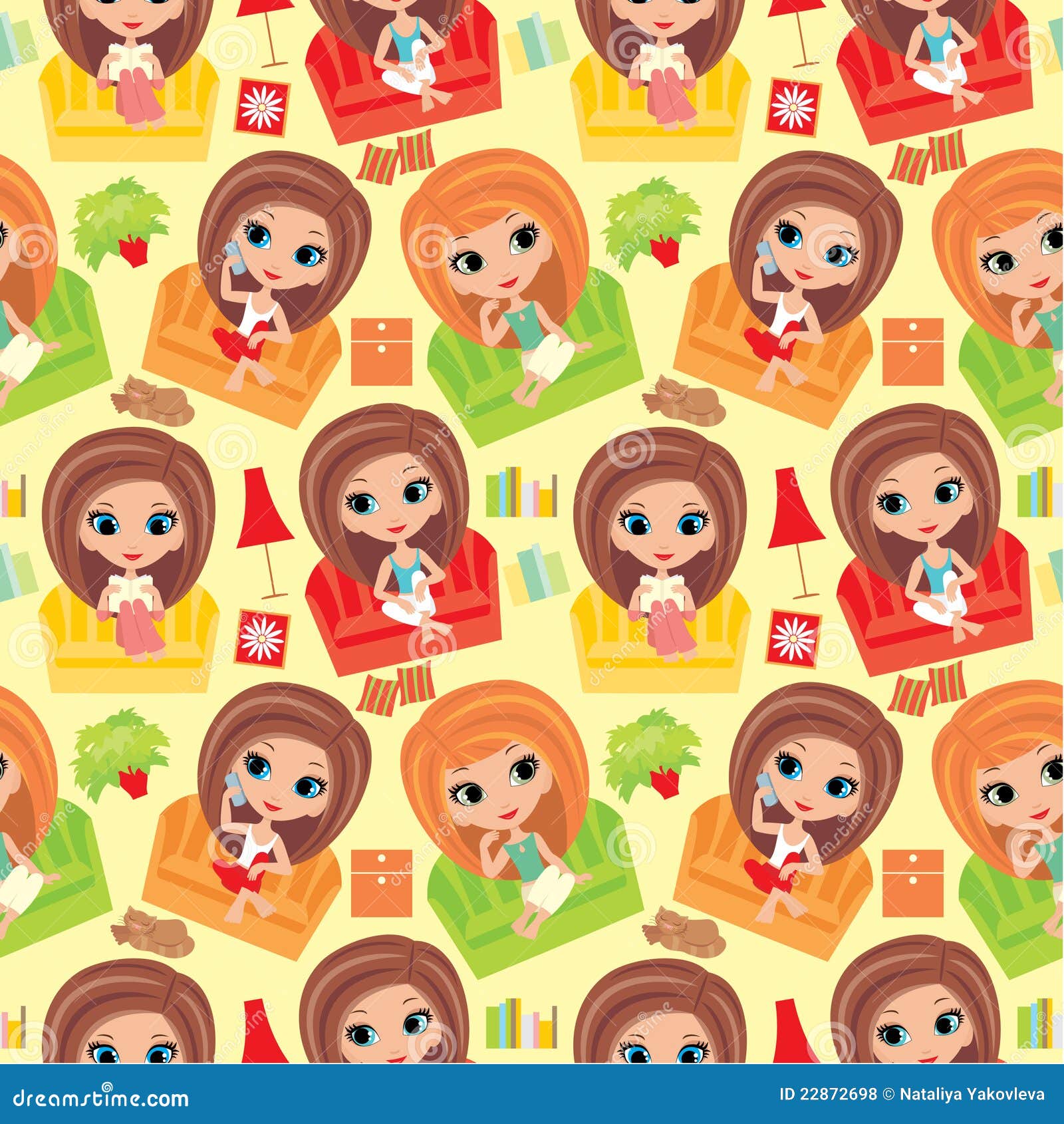 Seamless girls pattern. stock vector. Illustration of happy - 22872698