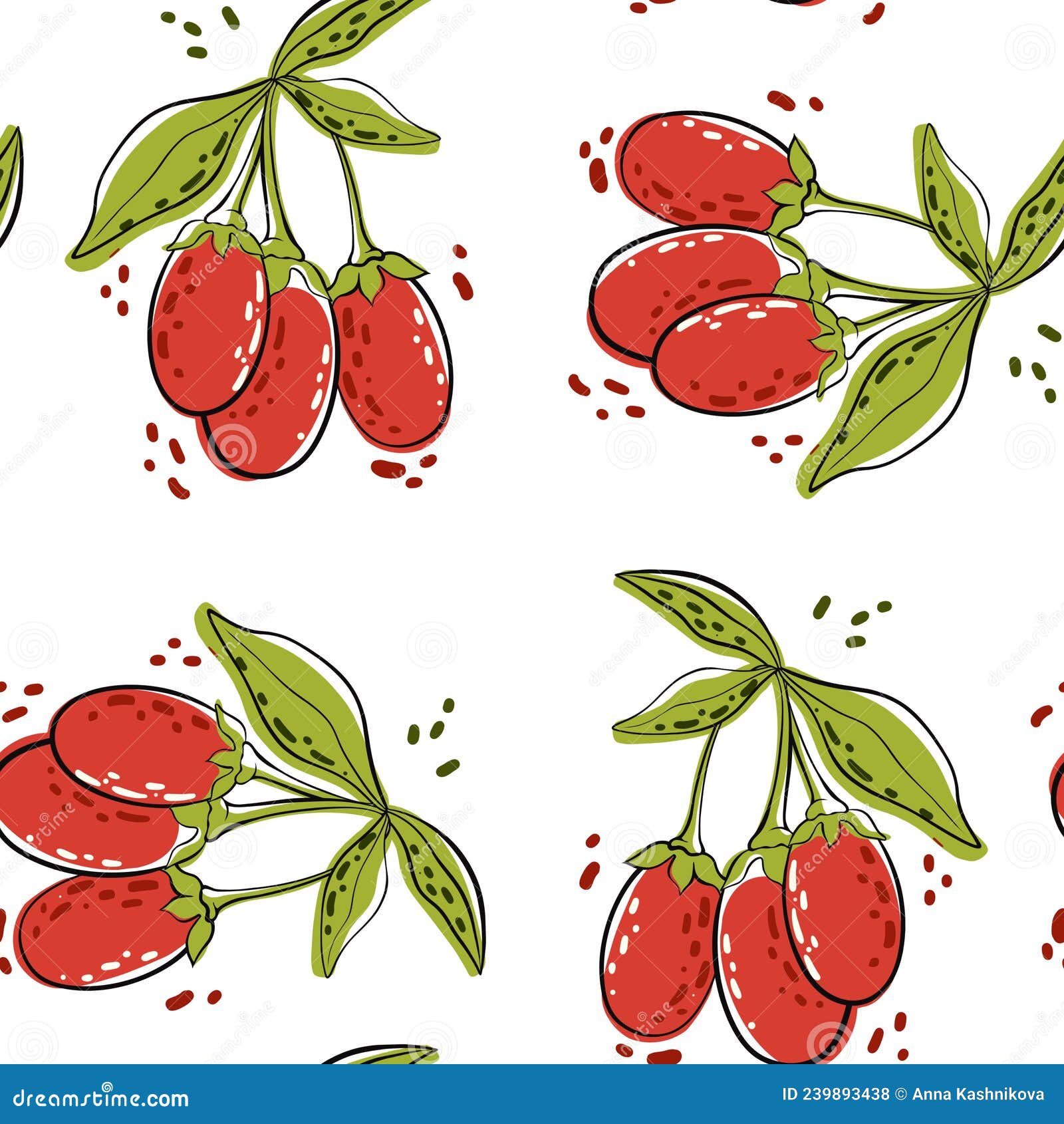 Seamless Goji Berry Branch Pattern Stock Illustration - Illustration of ...