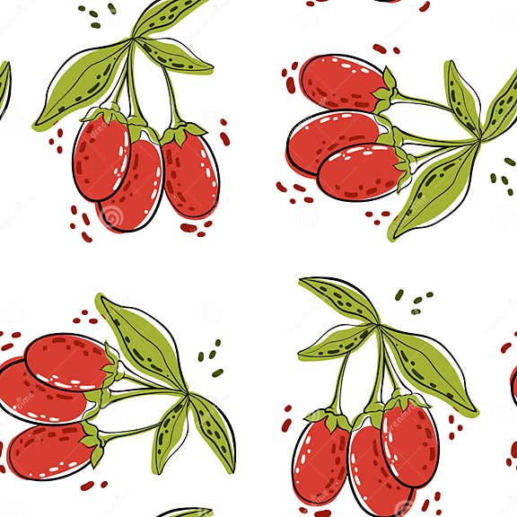 Seamless Goji Berry Branch Pattern Stock Illustration - Illustration of ...