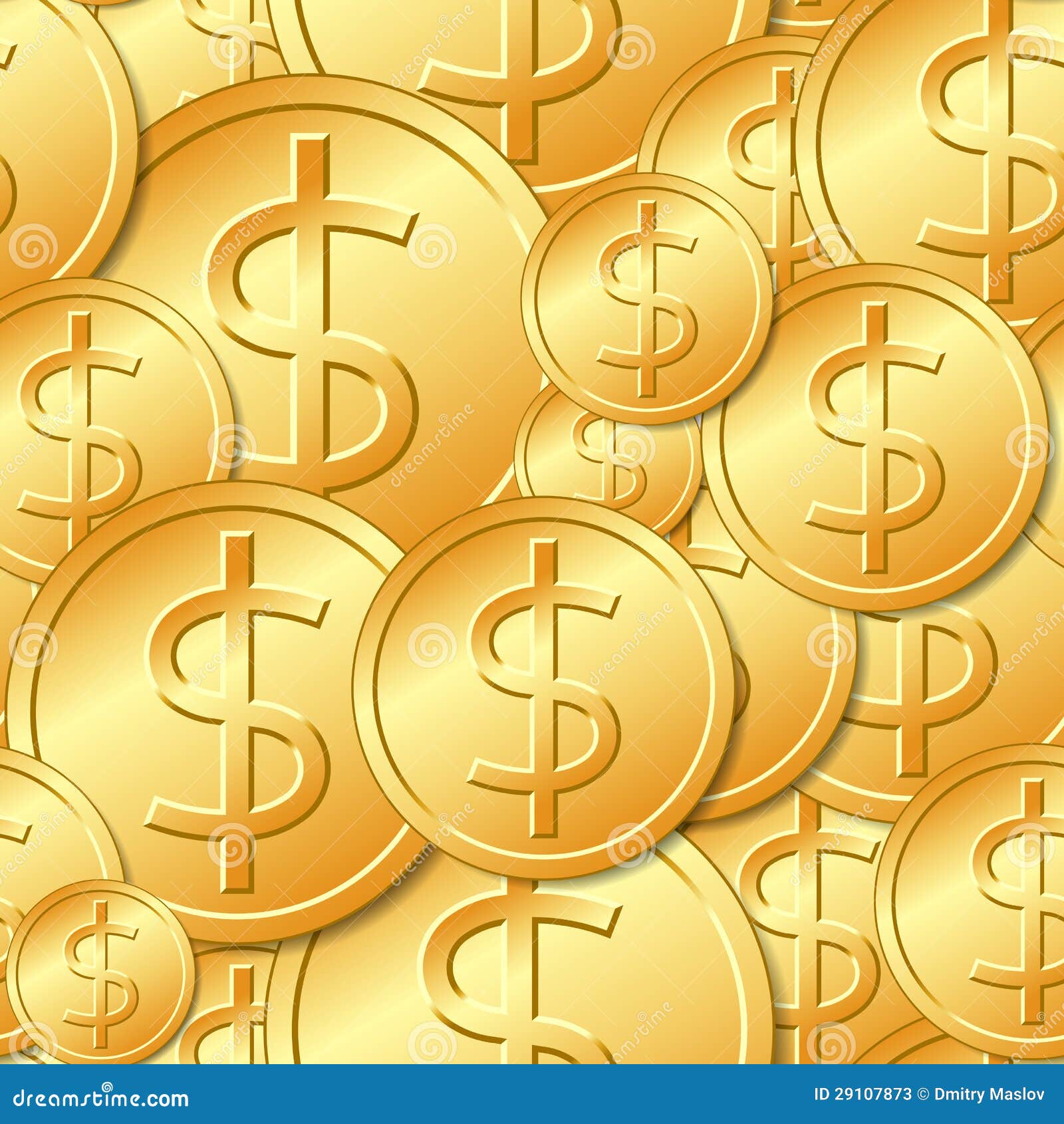 Seamless Gold Dollar Coin Pattern Stock Vector - Illustration of bank ...