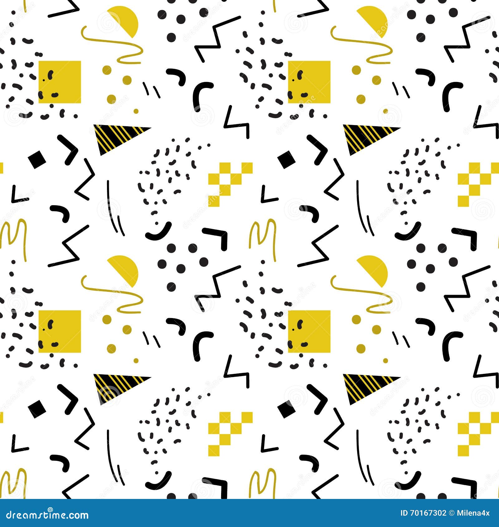 Seamless Gold Geometric Pattern in Retro 80s Style, Memphis, Vector ...