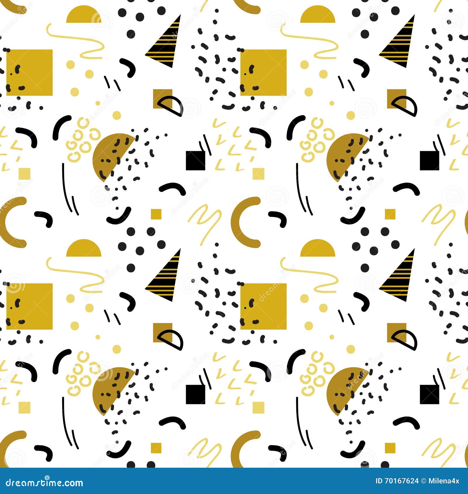 Seamless Gold Geometric Pattern in Retro 80s Style, Memphis, Vector ...