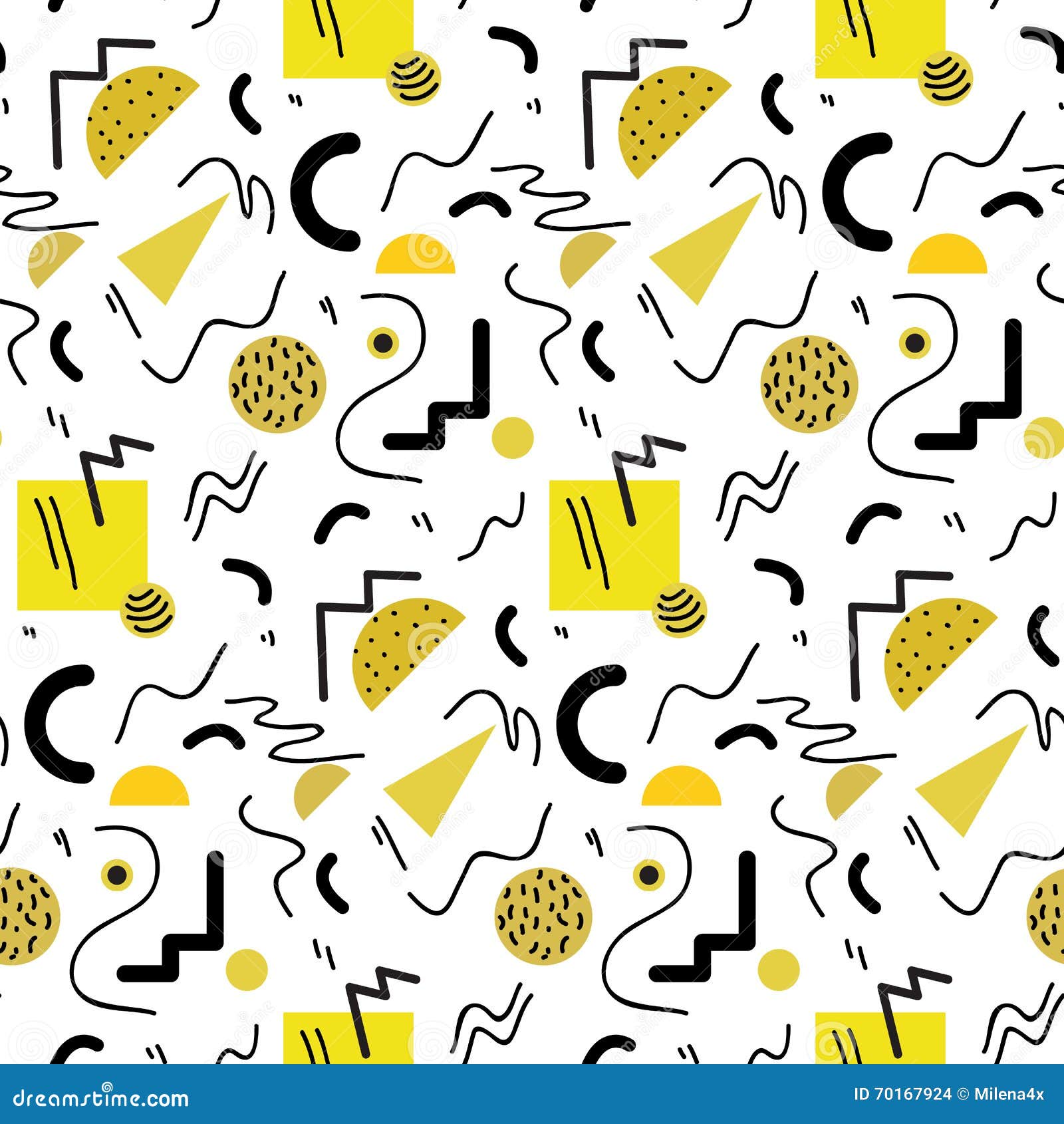 Seamless Gold Geometric Pattern in Retro 80s Style, Memphis, Vector ...