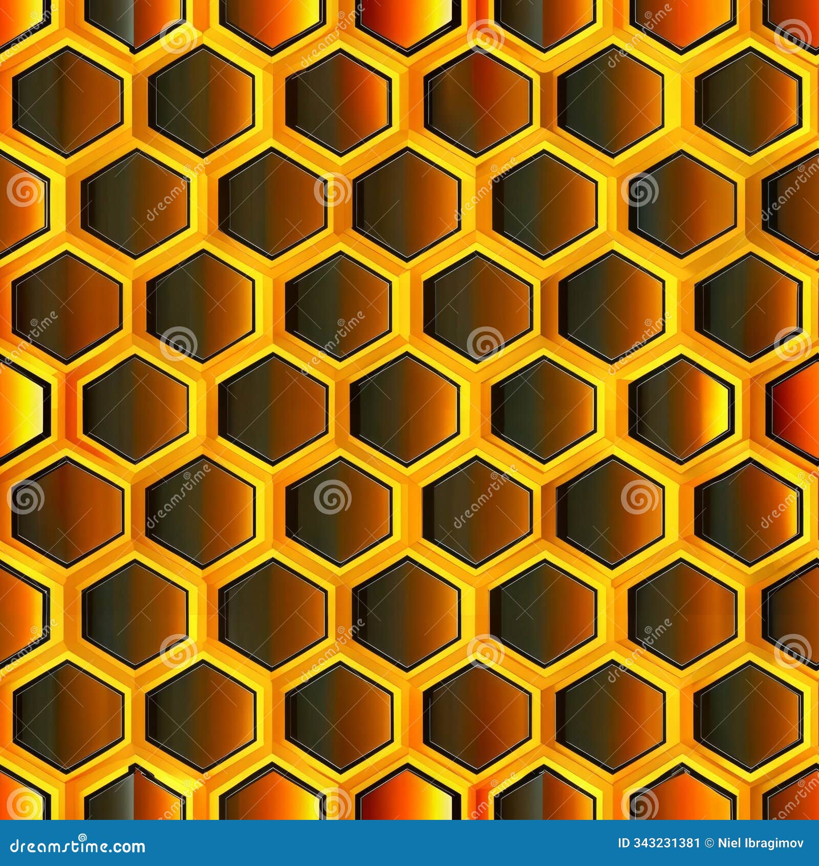 Seamless Gold Hexagonal Pattern with Honeycomb Design and Reflective ...