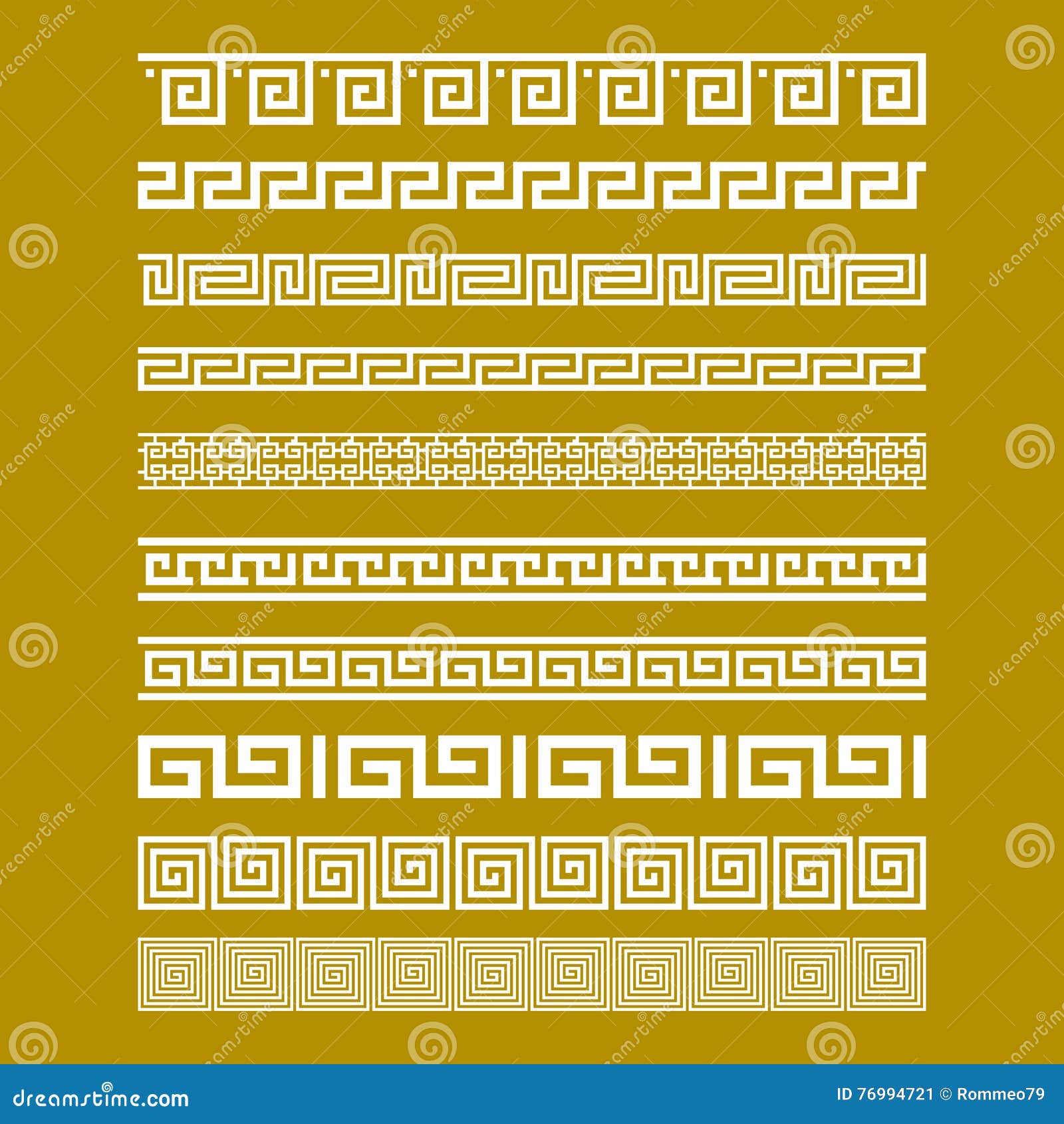 Seamless Gold Meander Patterns Vector Stock Vector - Illustration of ...