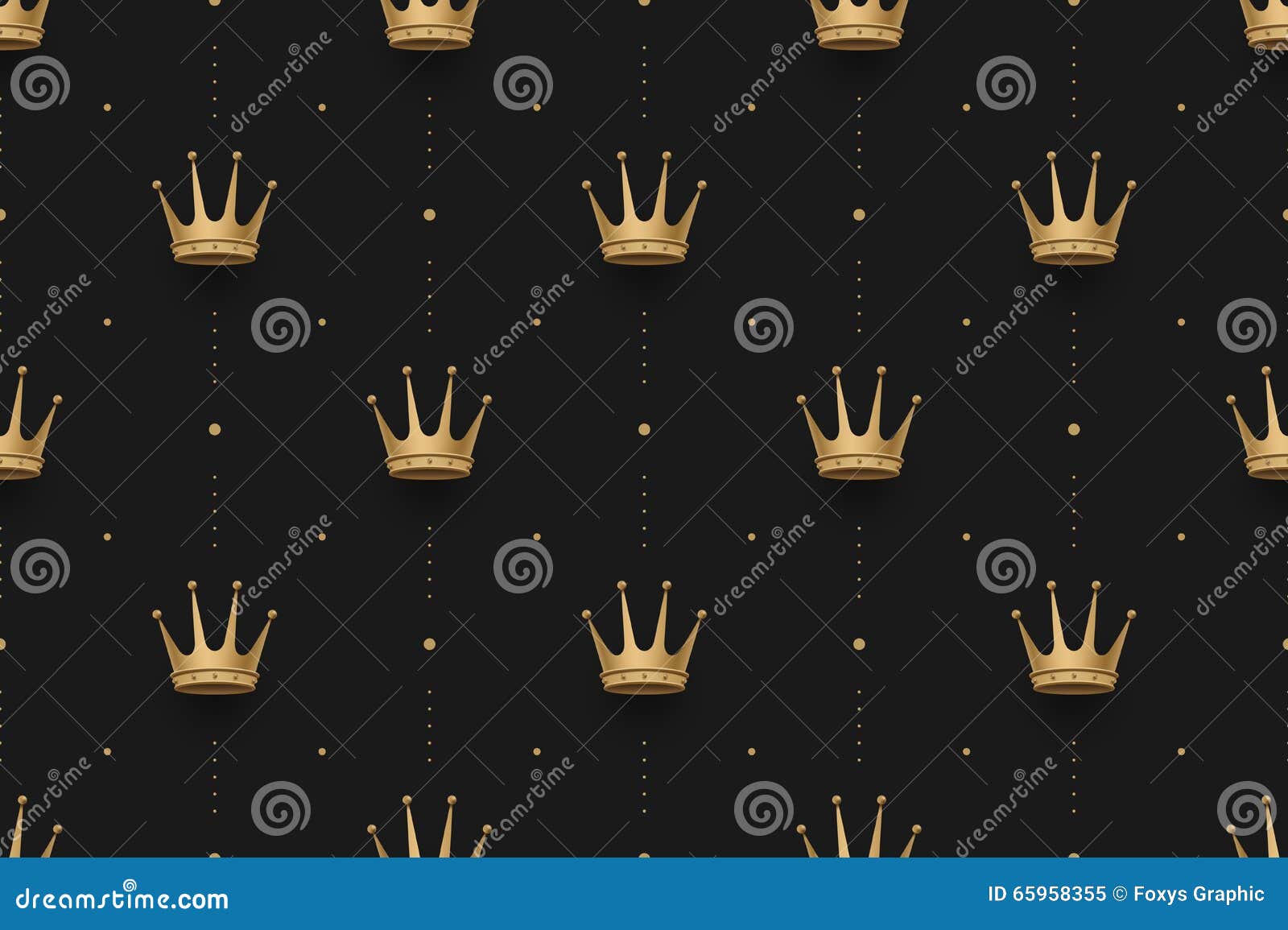 Seamless Gold Pattern with King Crowns on a Dark Black Background ...