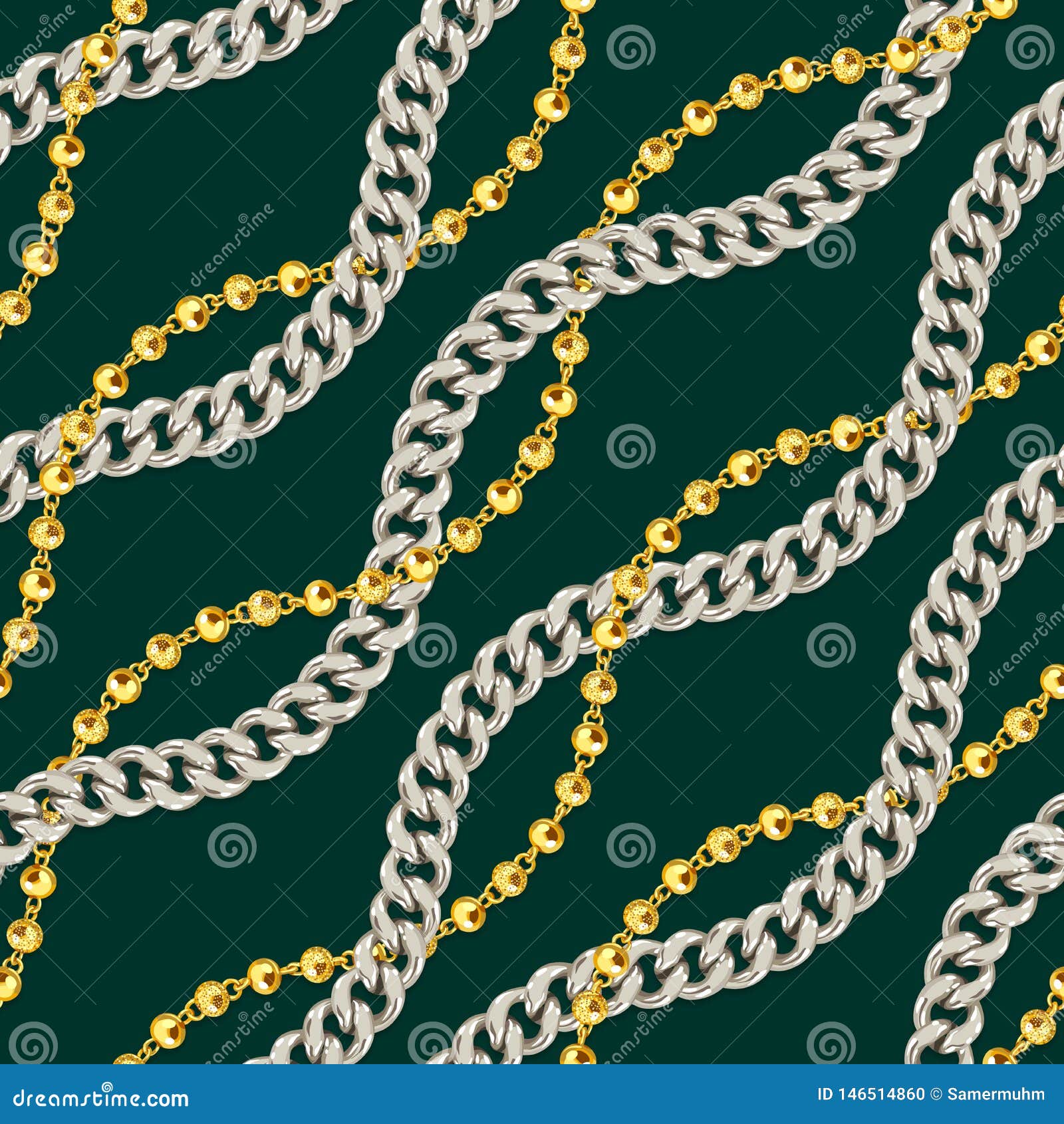 Seamless Gold and Silver Chains Pattern. Repeat Design Stock ...