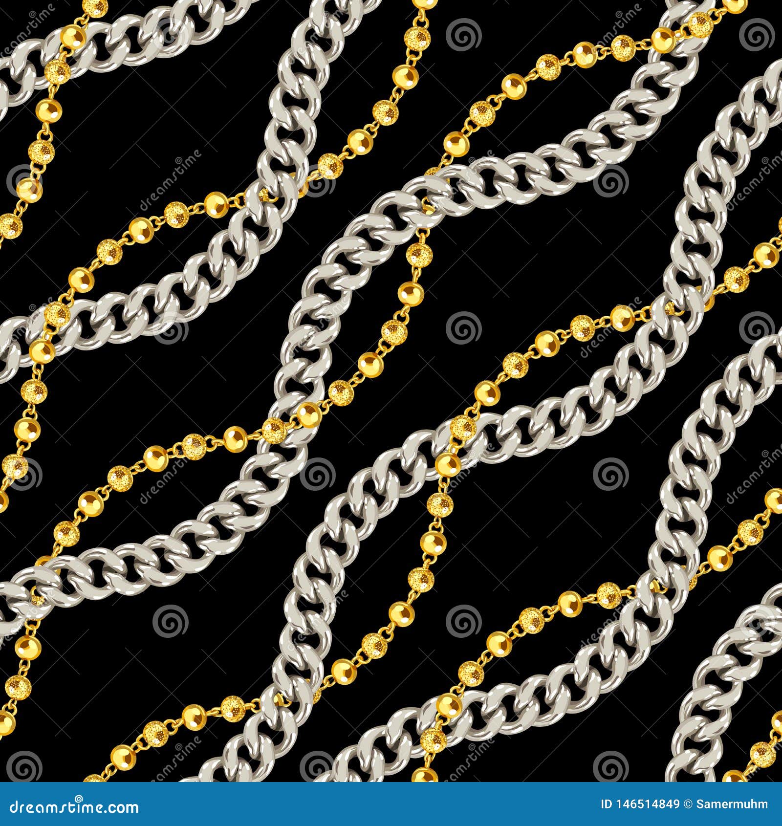 Seamless Gold and Silver Chains Pattern. Repeat Design Stock Illustration - Illustration of ...