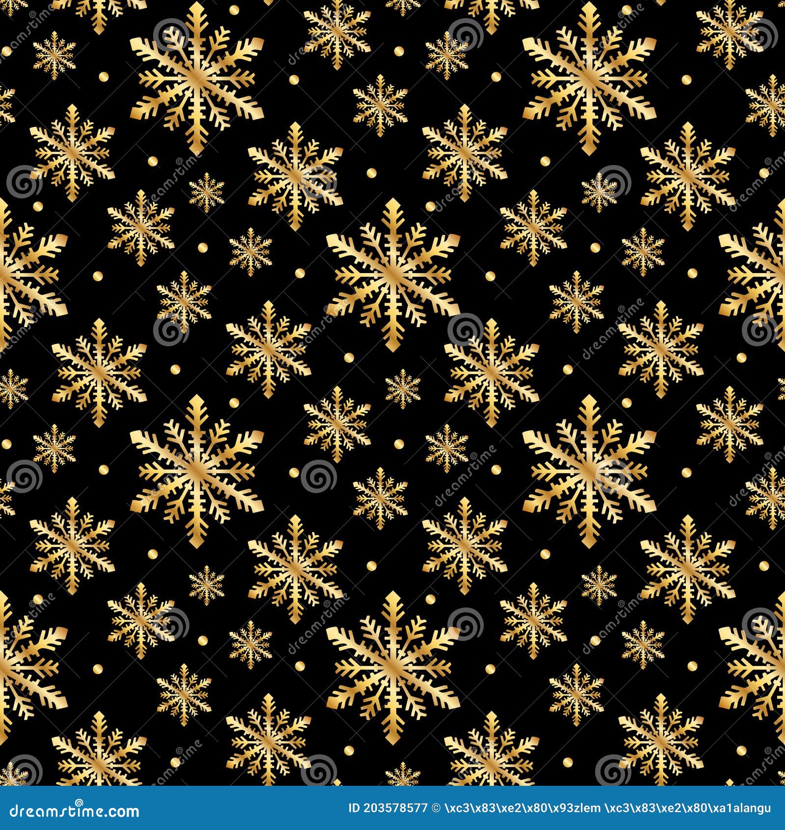 Seamless Gold Snowflakes Pattern and Background Vector Illustration ...