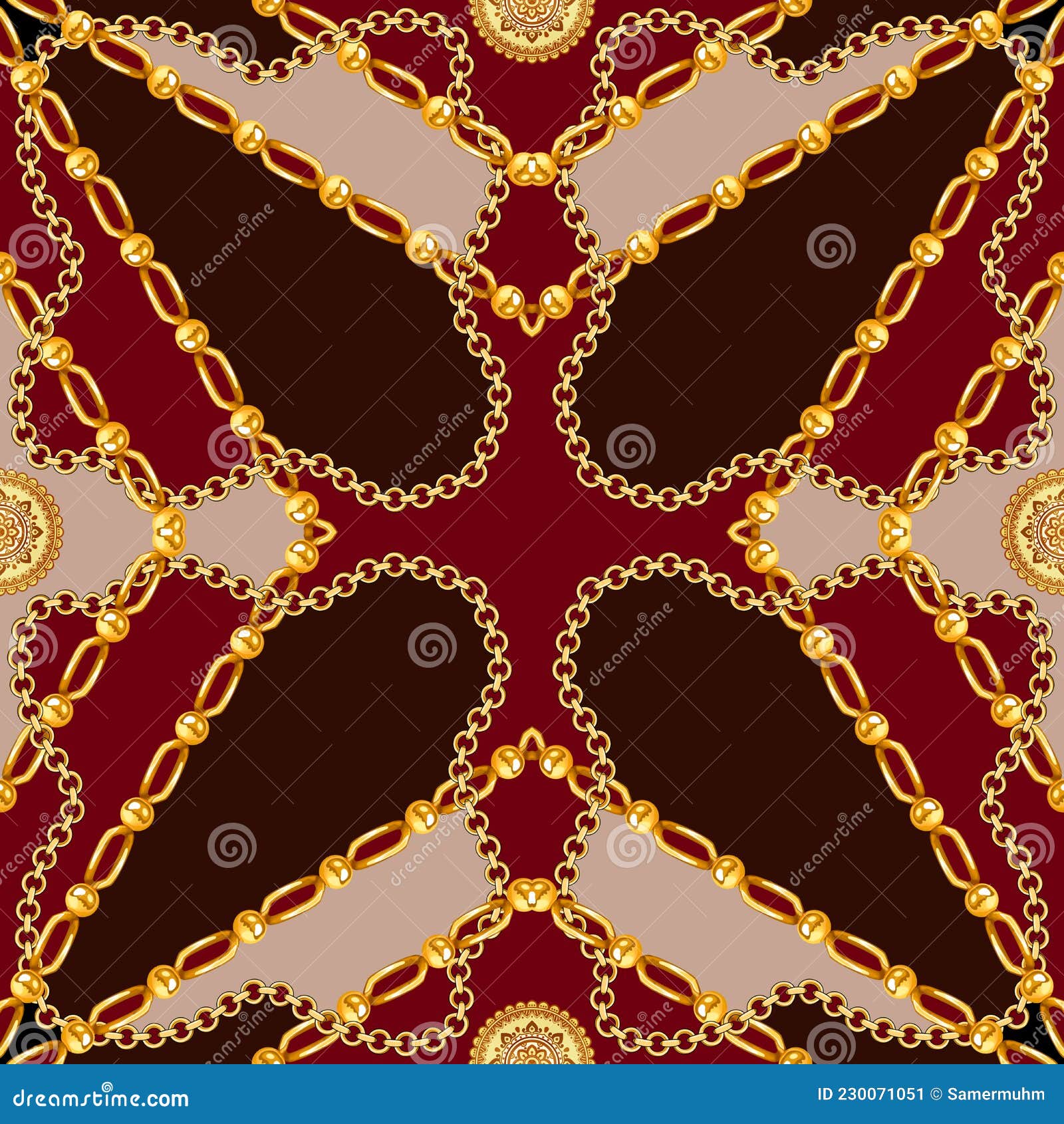 Seamless Golden Chains Pattern, on Burgundy Background. Ready for ...
