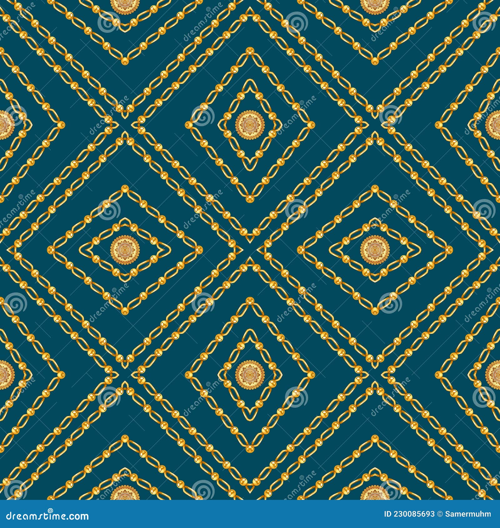 Seamless Golden Chains Pattern, on Dark Blue Background. Ready for ...