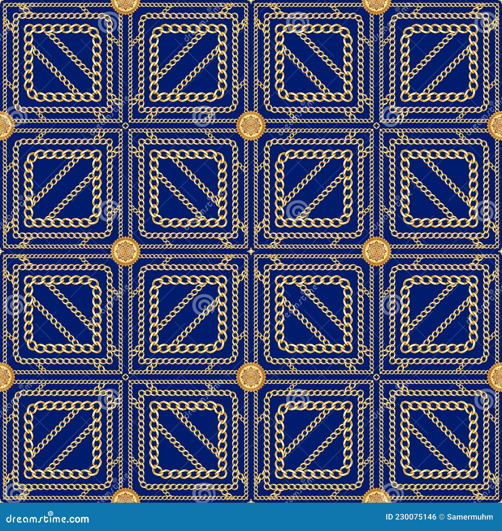 Seamless Golden Chains Pattern, on Dark Blue Background. Ready for ...