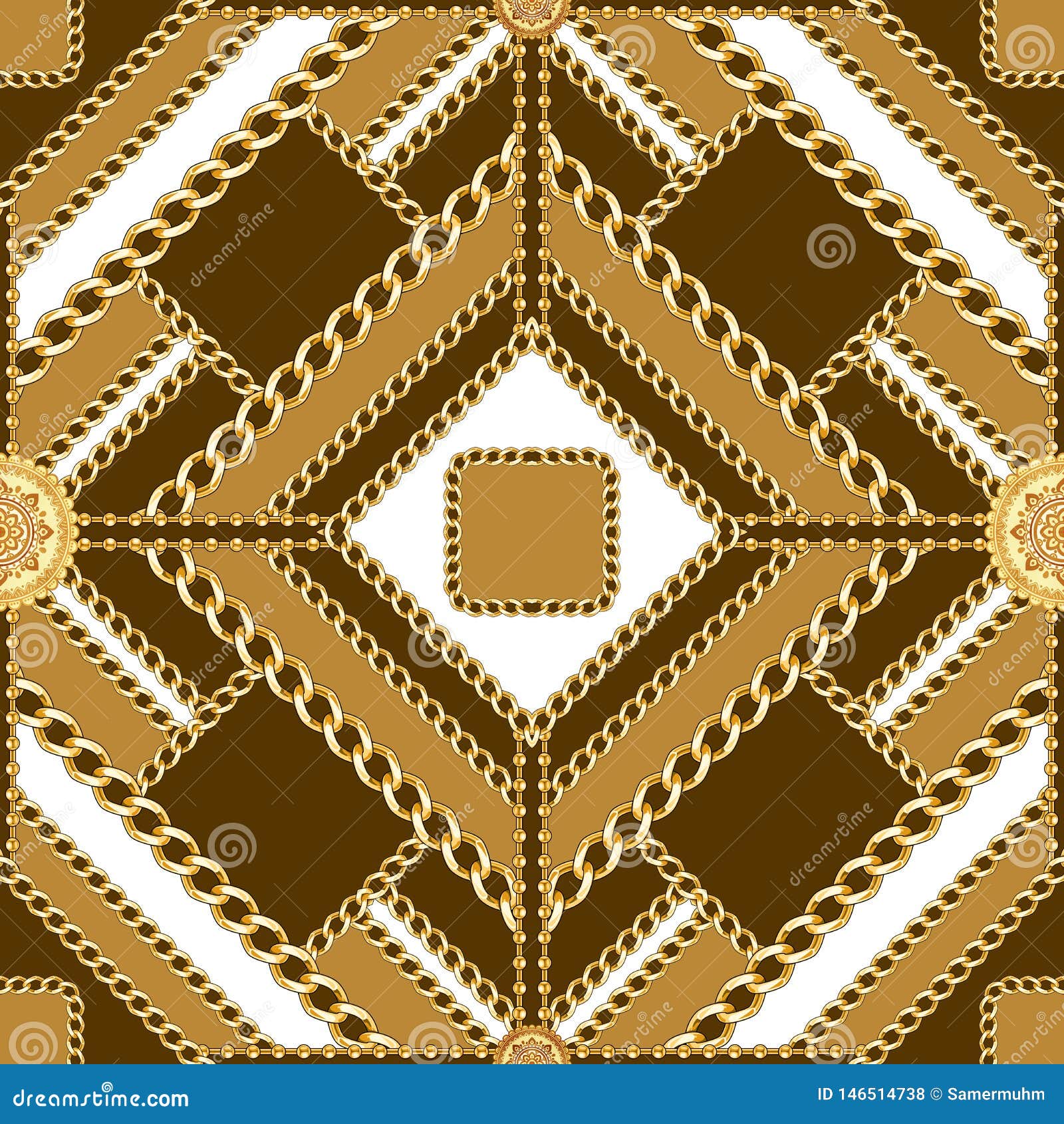 Seamless Golden Chains Pattern Geometric Textile Design Stock ...